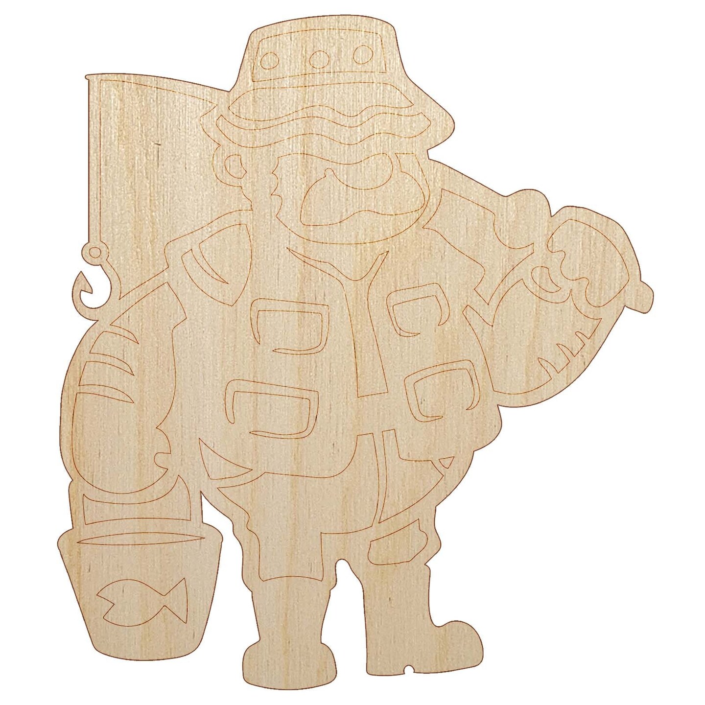 Fisherman Dad with Fishing Rod Unfinished Wood Shape Piece Cutout for ...
