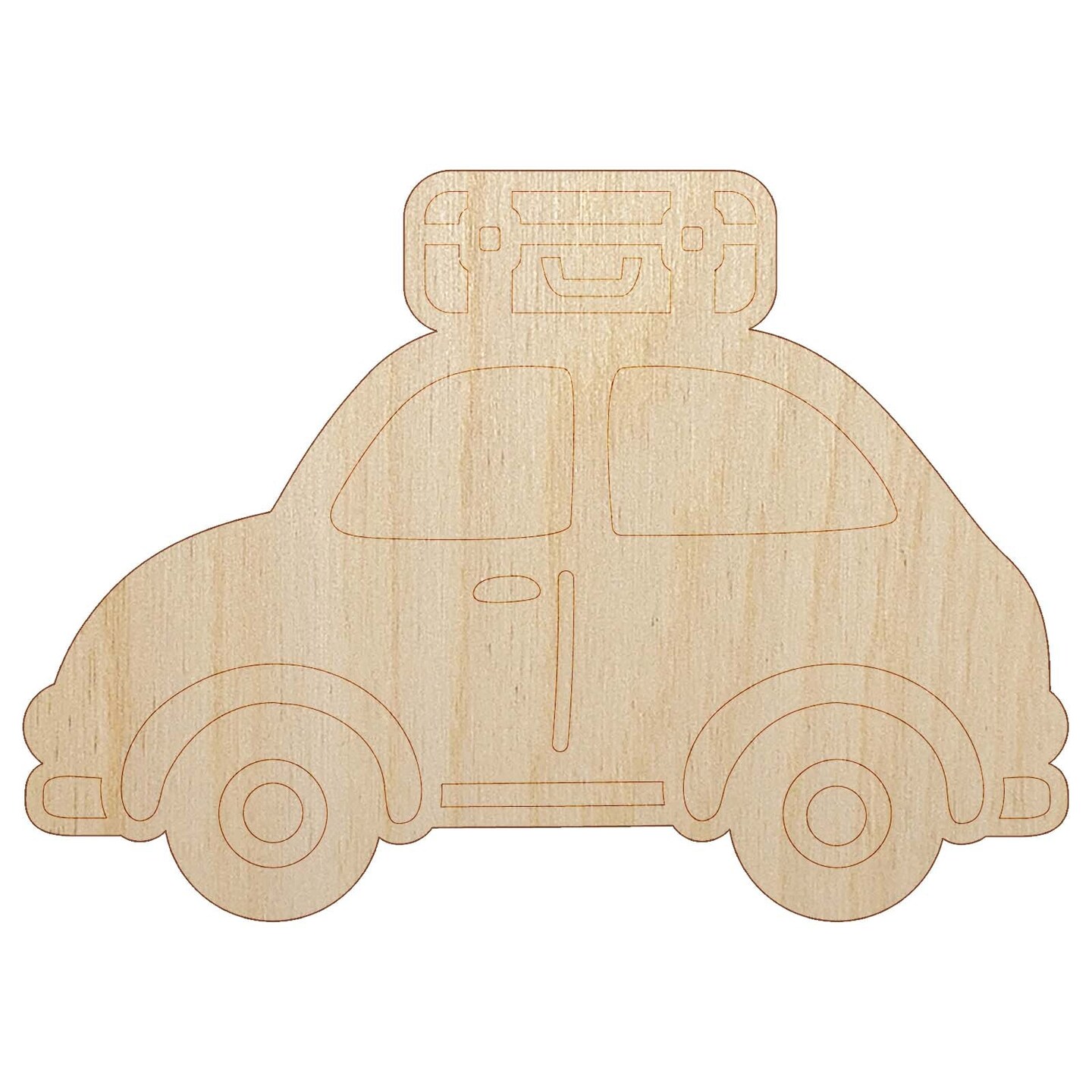 Cute Car with Suitcase Road Trip Travel Unfinished Wood Shape Piece ...