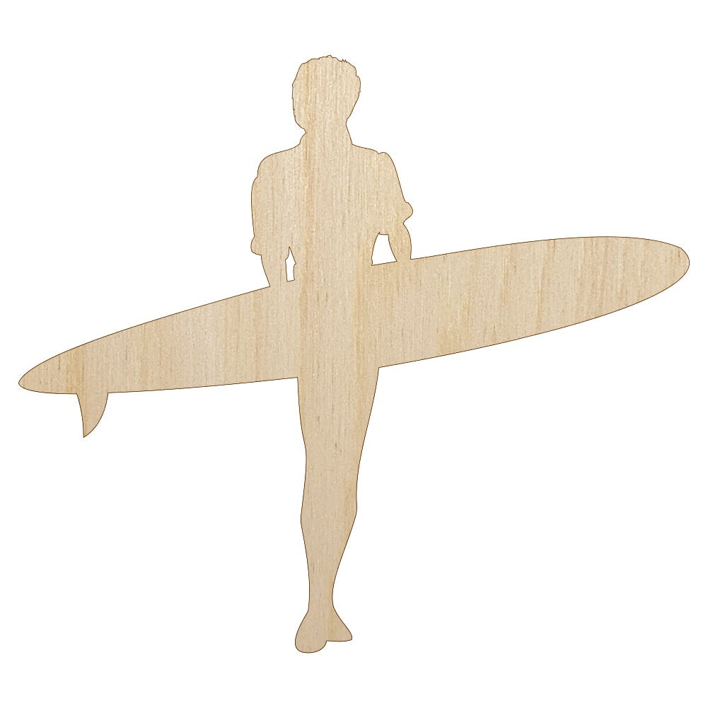 Surfer Surfing Walking with Surfboard Silhouette Unfinished Wood Shape ...