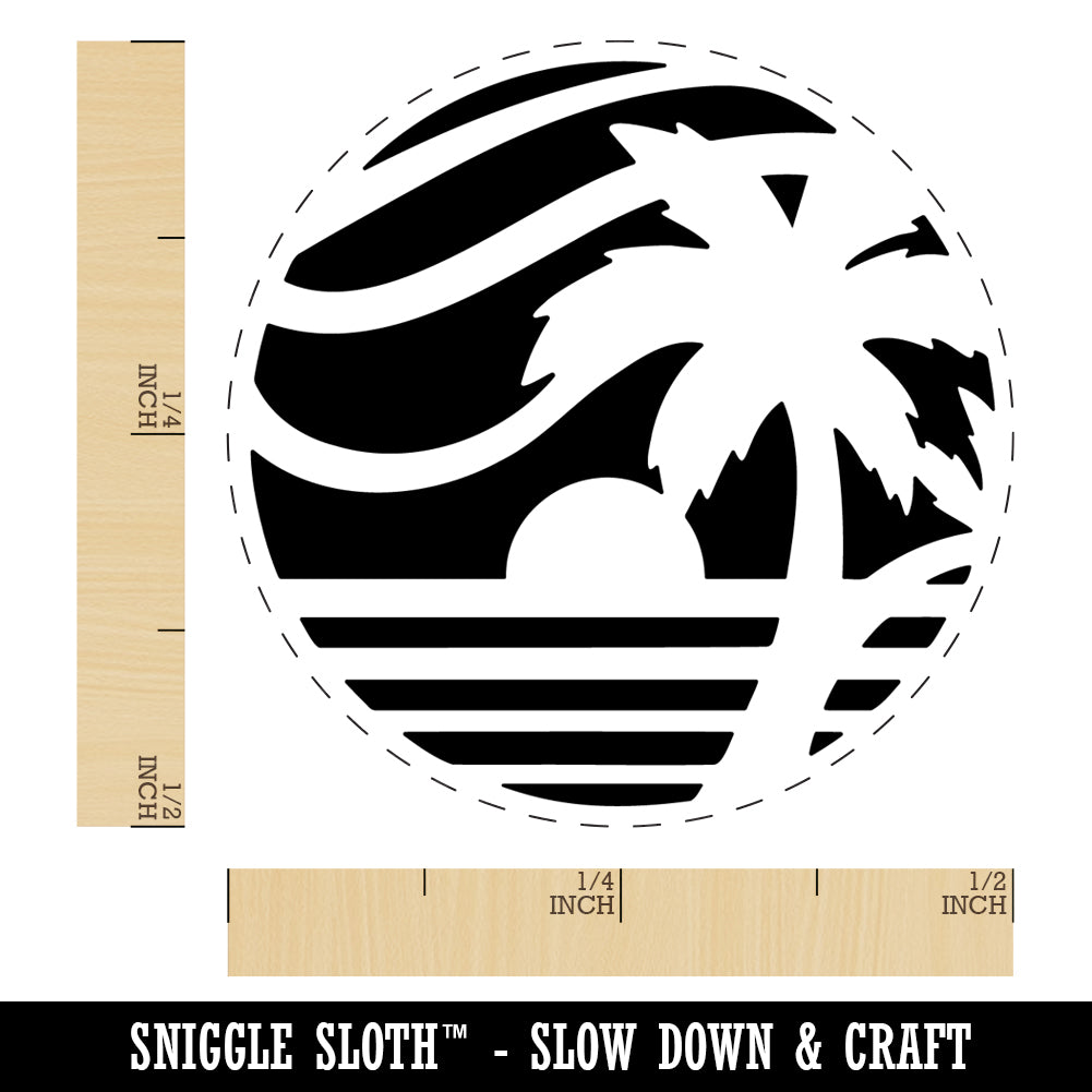 Beach Sunset Scene Tropical Ocean Self-Inking Rubber Stamp Ink Stamper ...
