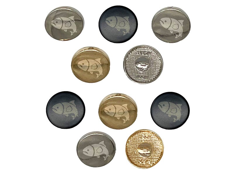 Salmon Fish 0.6" (15mm) Round Metal Shank Buttons for Sewing - Set of ...