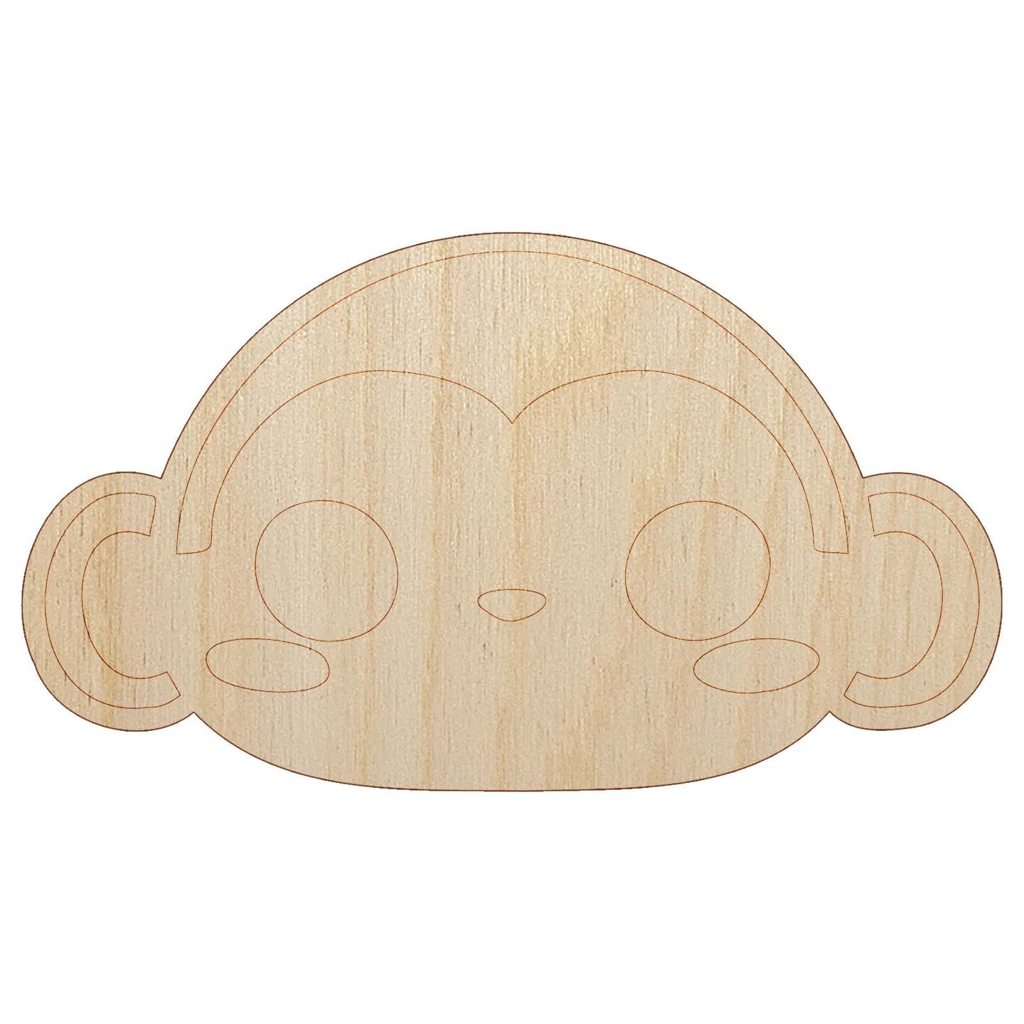 Charming Kawaii Chibi Monkey Face Blushing Cheeks Unfinished Wood Shape ...