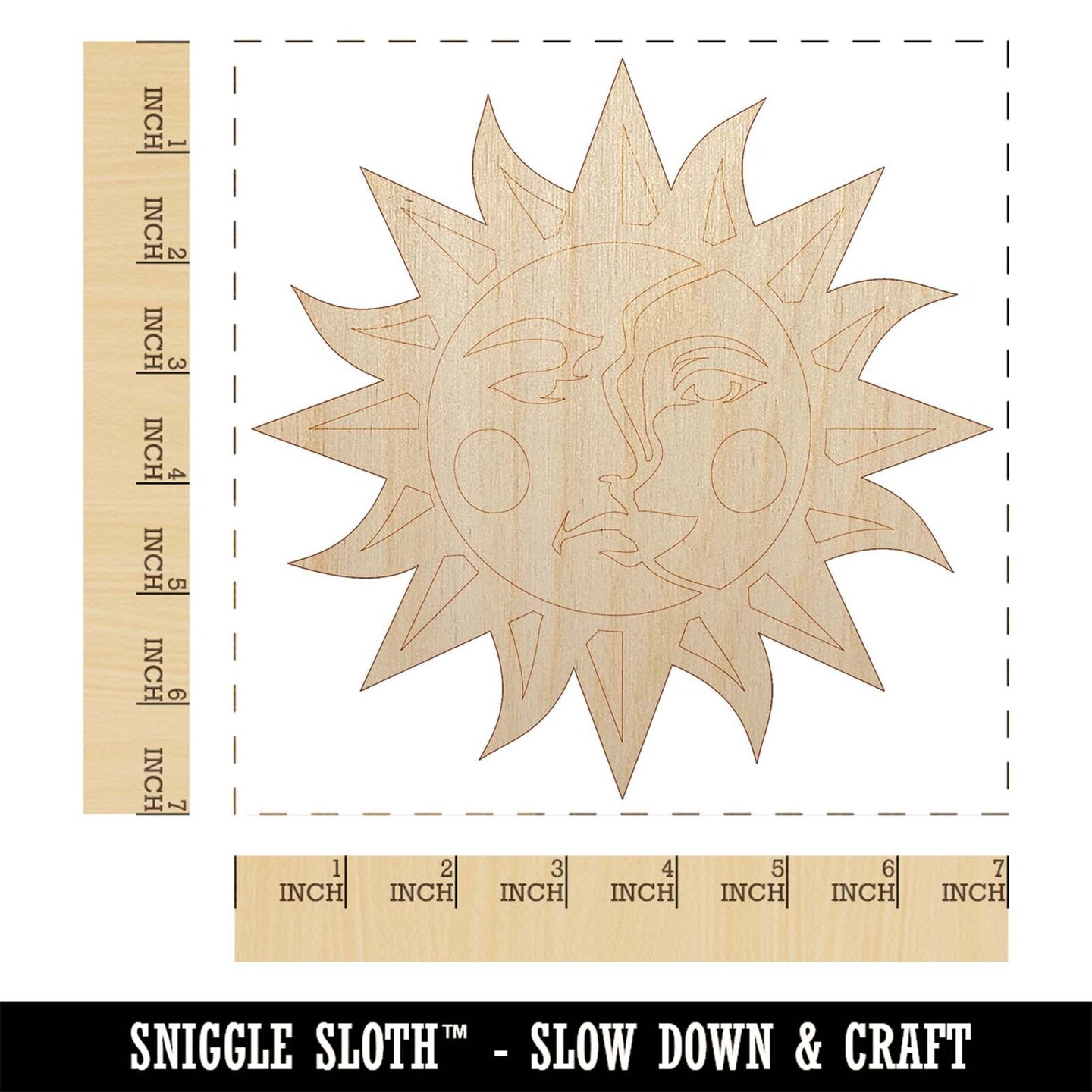 Sun and Moon Heraldic Faces Unfinished Wood Shape Piece Cutout for DIY ...