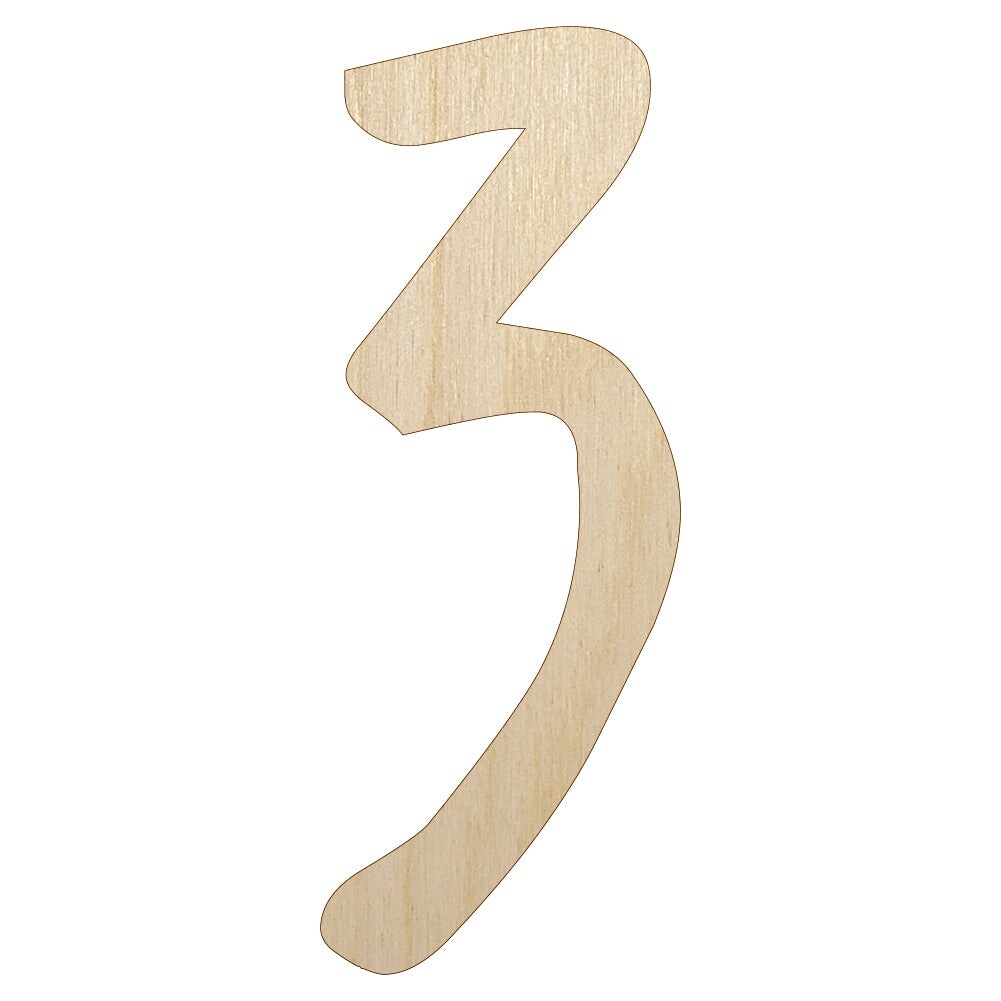 Number 3 Three Felt Marker Font Unfinished Wood Shape Piece Cutout for ...