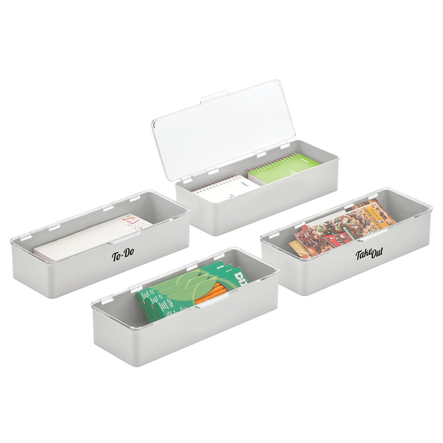 mDesign Plastic Stackable Home, Office Storage Box, 4 Pack + 32 Labels ...