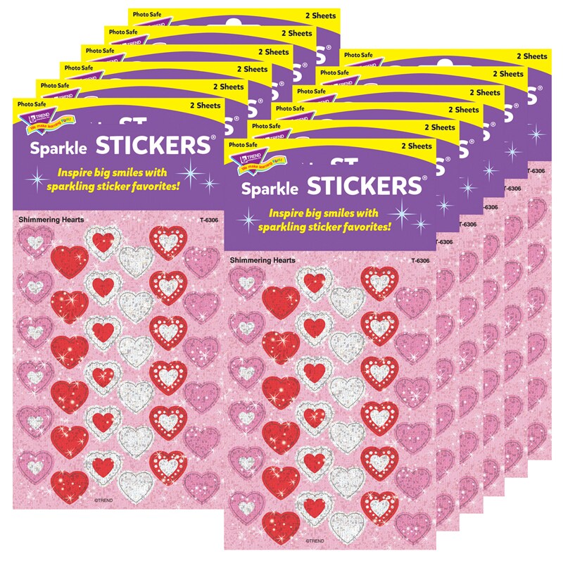 Shimmering Hearts Sparkle Stickers®, 72 Per Pack, 12 Packs | Michaels