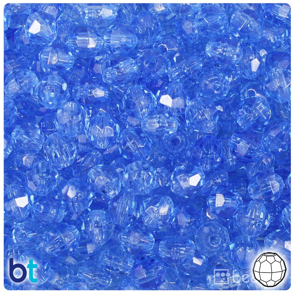 BeadTin Medium Sapphire Transparent 8mm Faceted Round Plastic Craft ...