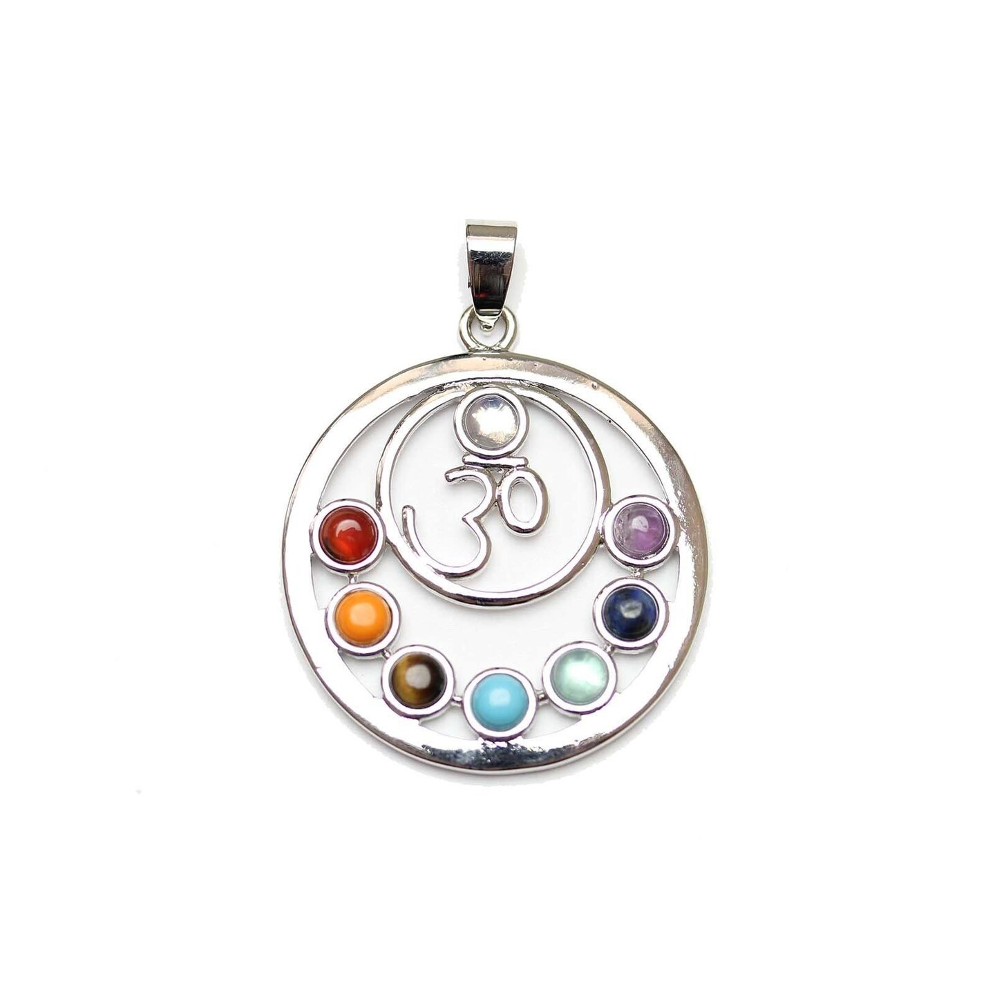 Natural & Dyed Stone Chakra Ohm Pendant 34mm Silver Plated | Michaels