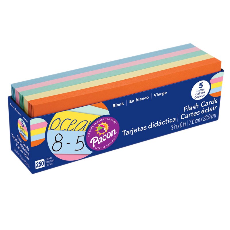 Blank Flash Card Dispenser Box, 5 Assorted Colors, Unruled 3" x 9", 250 ...