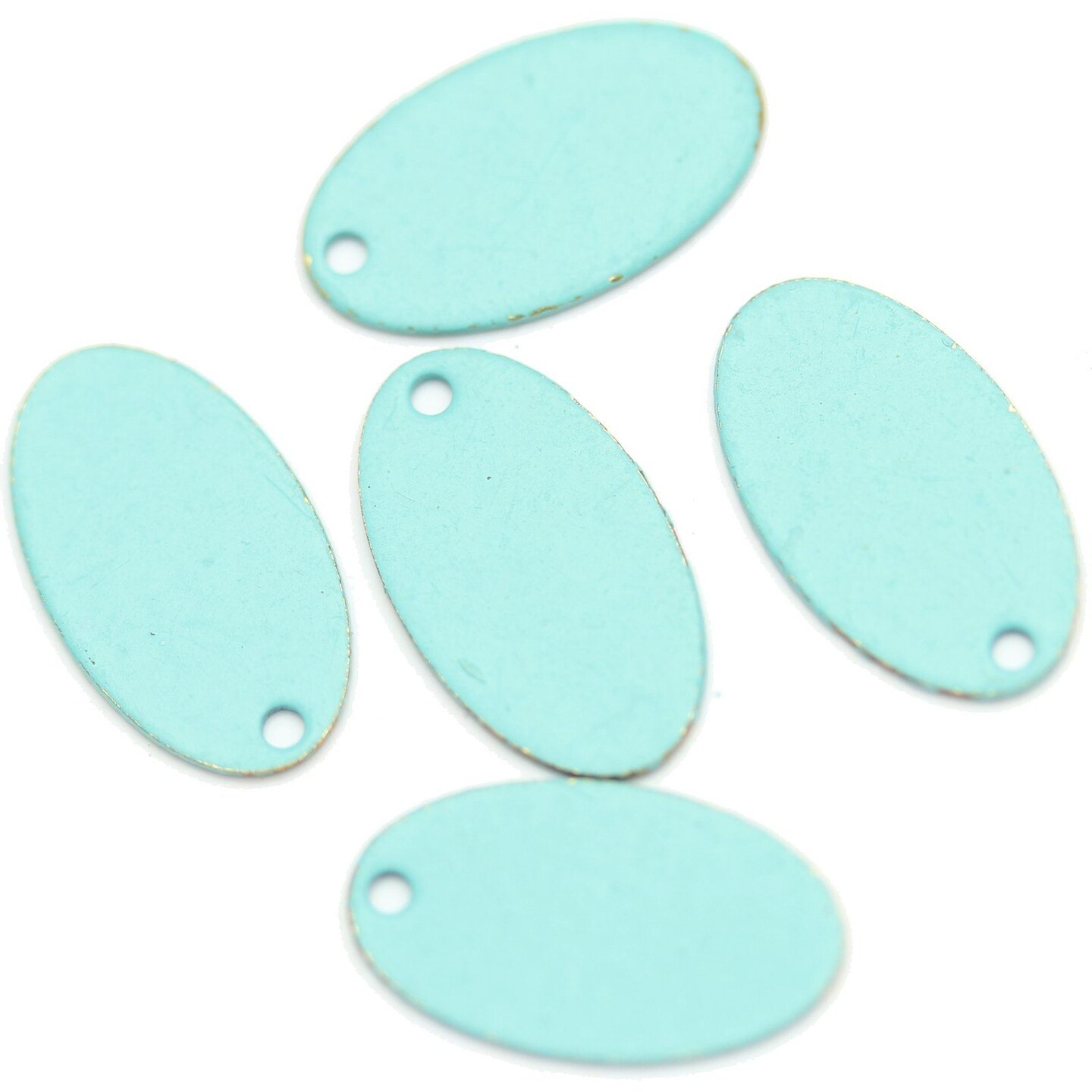 Turquoise Painted Metal Base Oval Tab Beads 8x13mm | Michaels