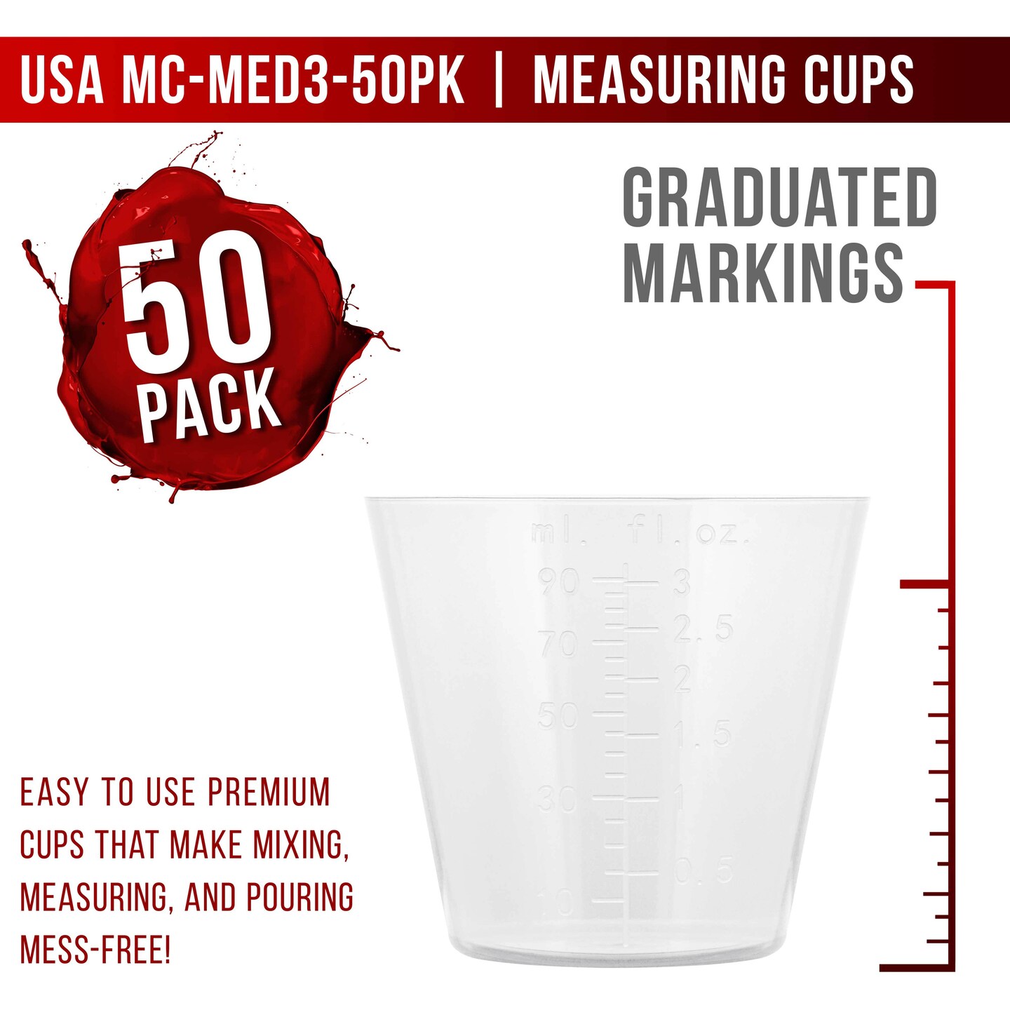 Pouring Masters 3 Ounce (90ml) Graduated Plastic Measuring Cups (50 ...