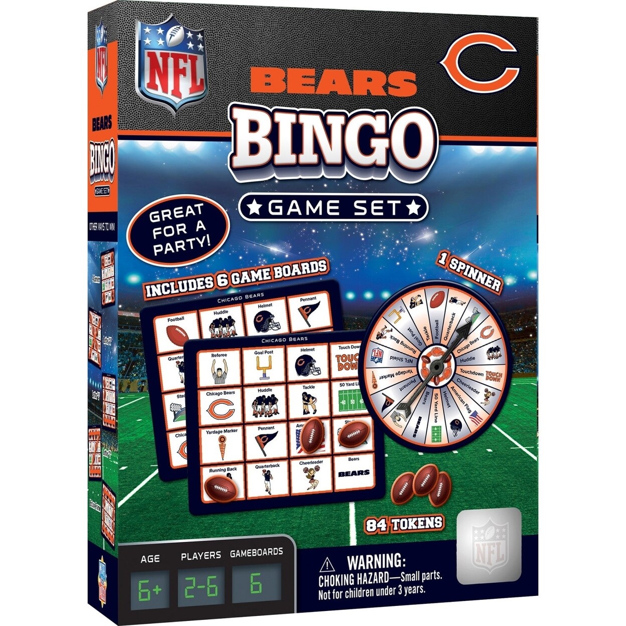 Chicago Bears Bingo Game Nfl Family Fun 6 Boards 84 Custom Tokens Ages ...