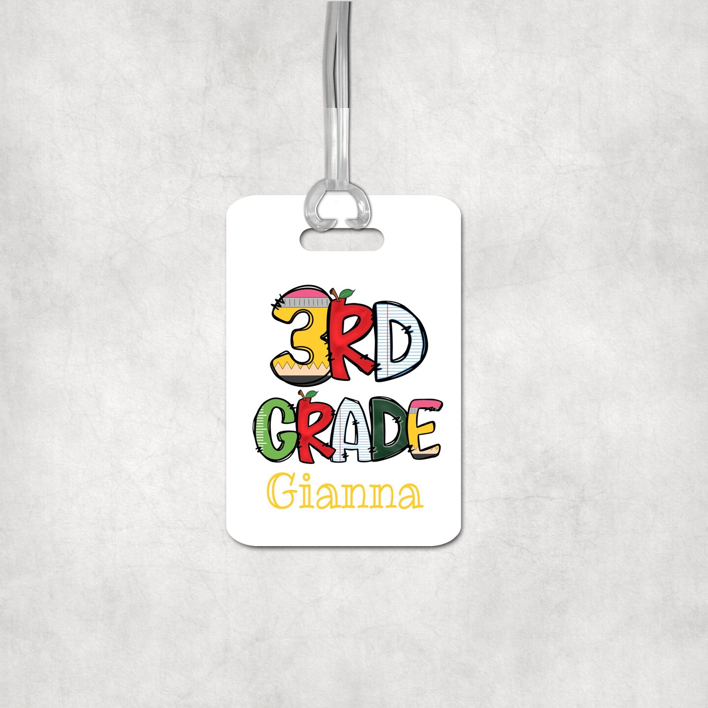 3rd Grade Personalized Backpack Tag, Back to School Supplies, Grade ID ...