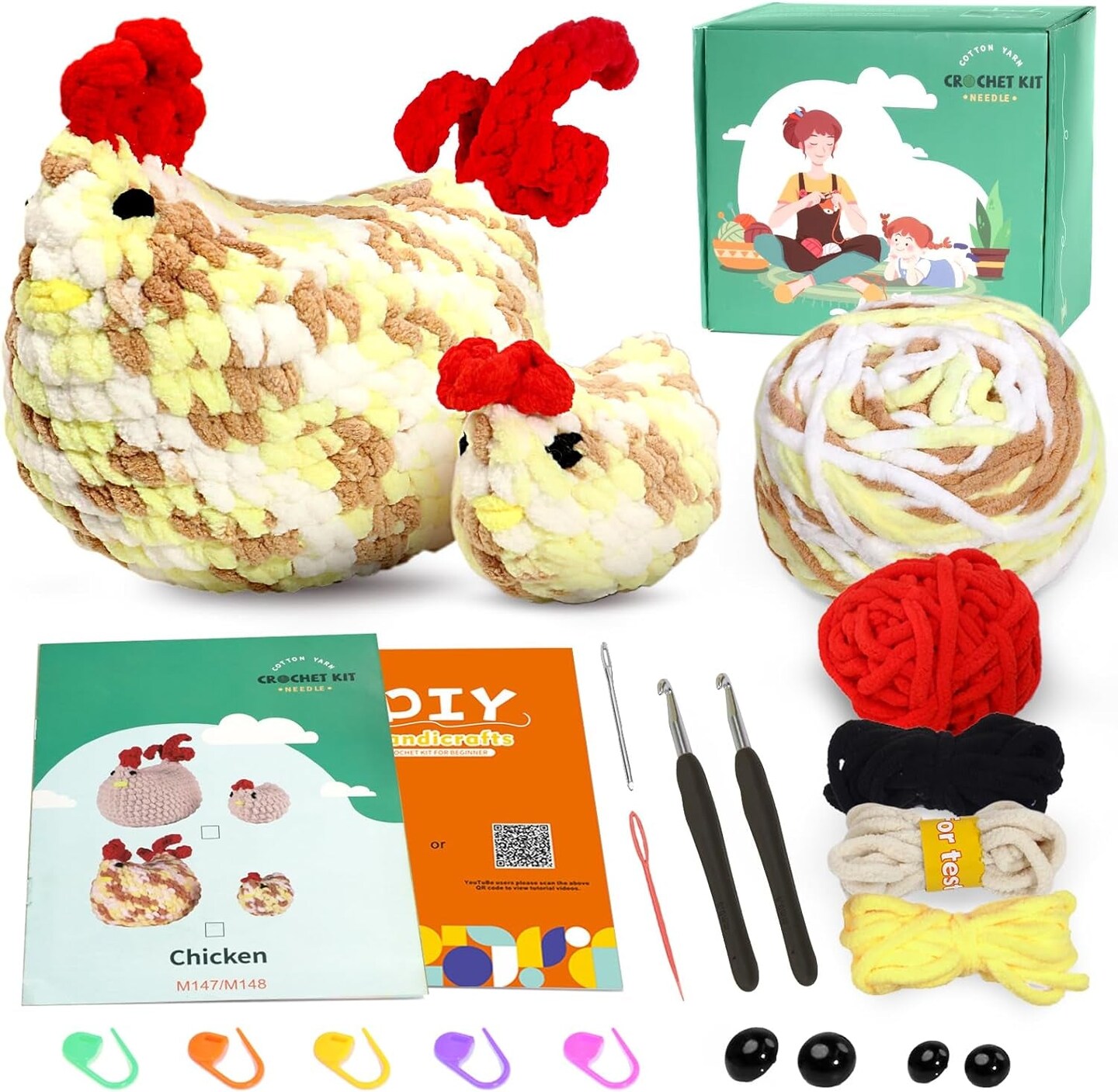 Crochet Kit for Beginners, 3 Pattern Animals-Owl, Penguin, Frog ...