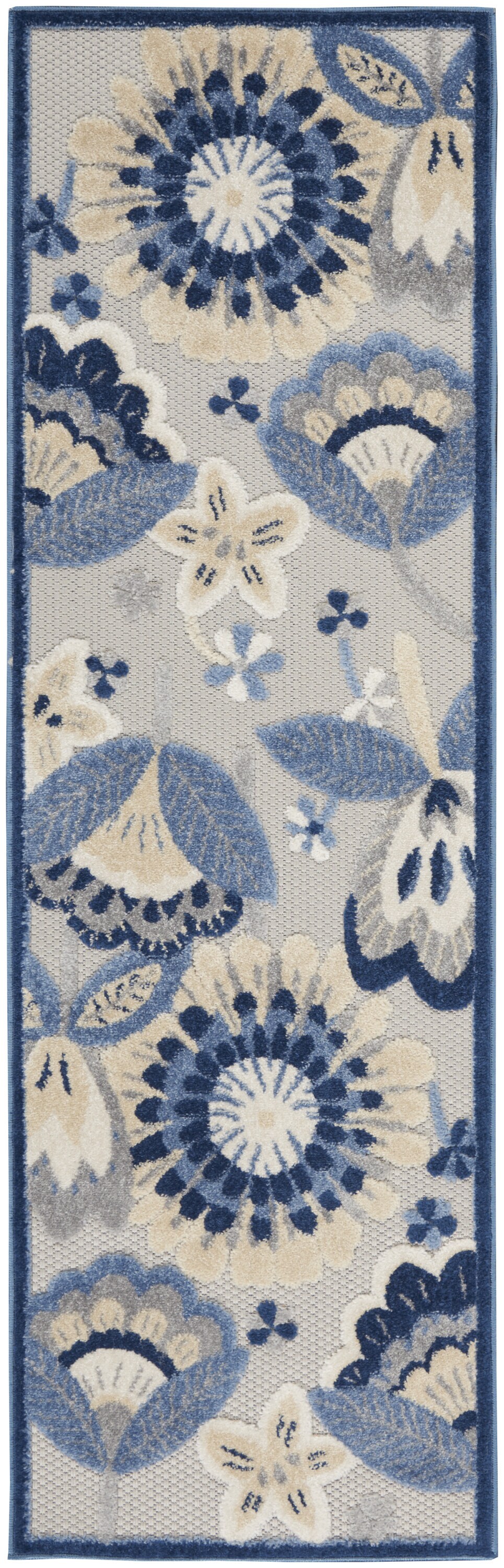 2 X 6 Blue And grey Floral Non Skid Indoor Outdoor Runner Rug | Michaels