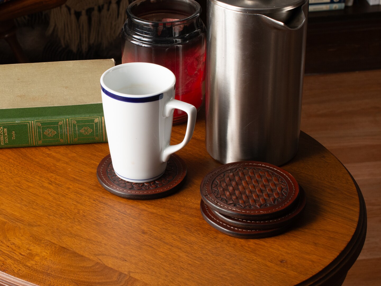 Set of 4 Coasters - Tooled Leather Sunburst | MakerPlace by Michaels