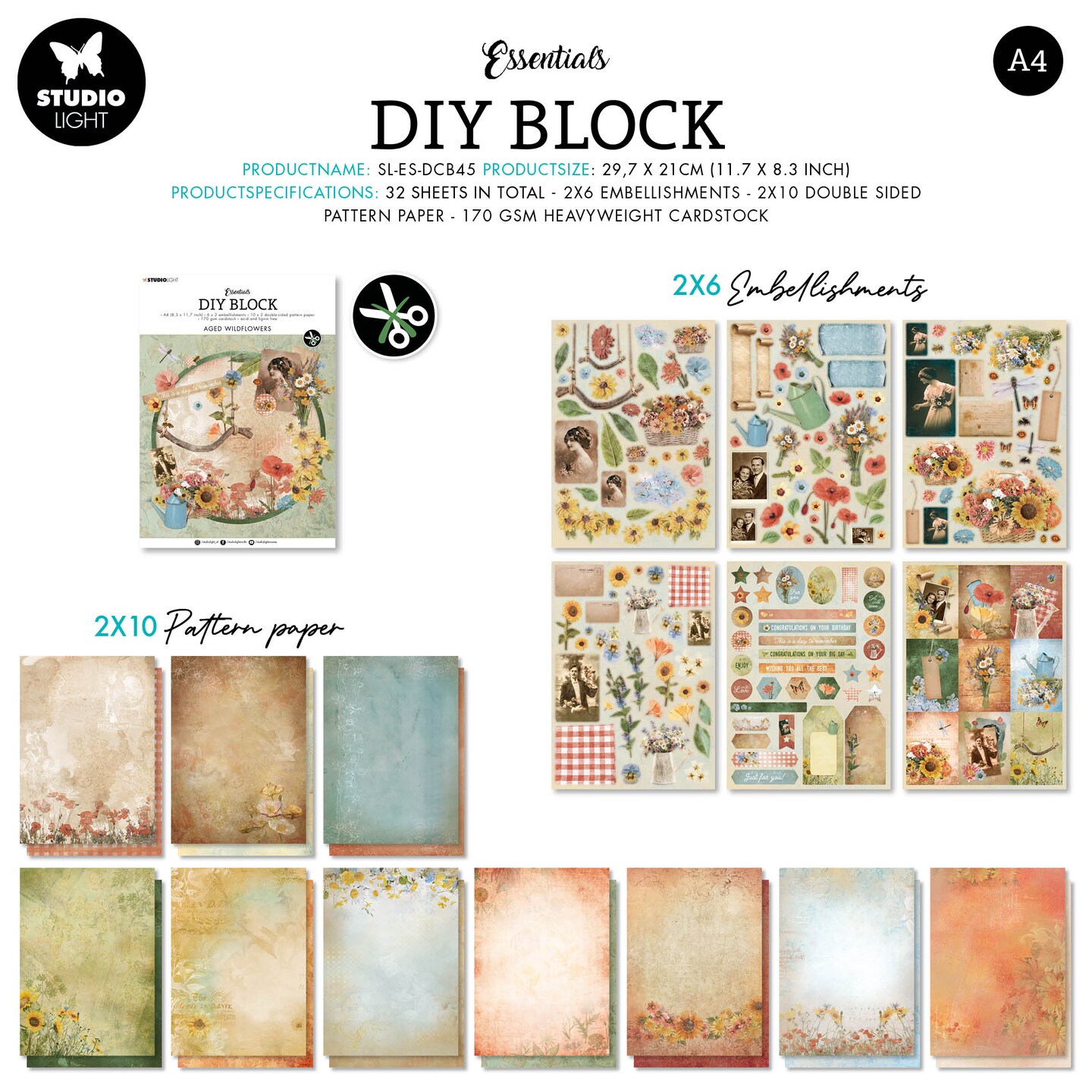 Studio Light SL DIY Block Aged Wildflowers Essentials294x210x9mm 32 SH nr.45 | Michaels
