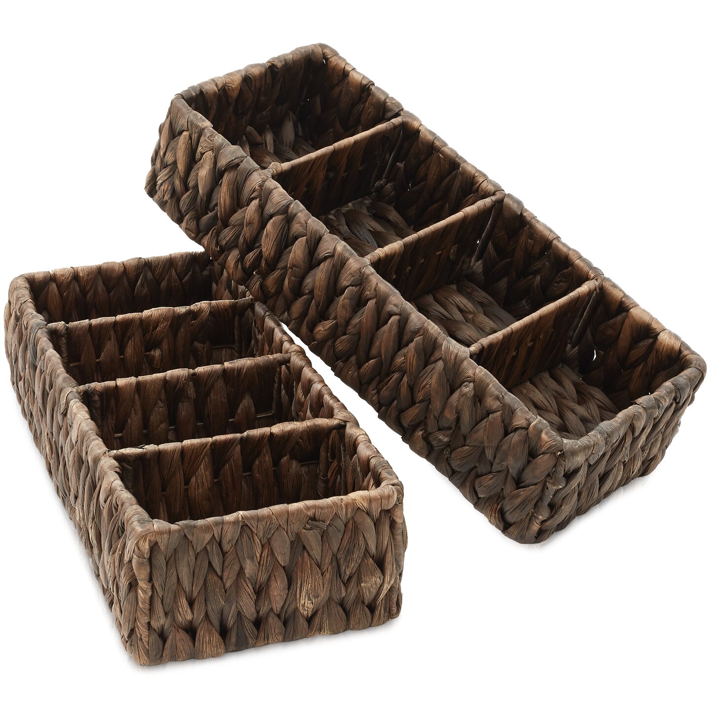 Casafield Set of 2 Water Hyacinth Divided Basket Organizers - Woven ...