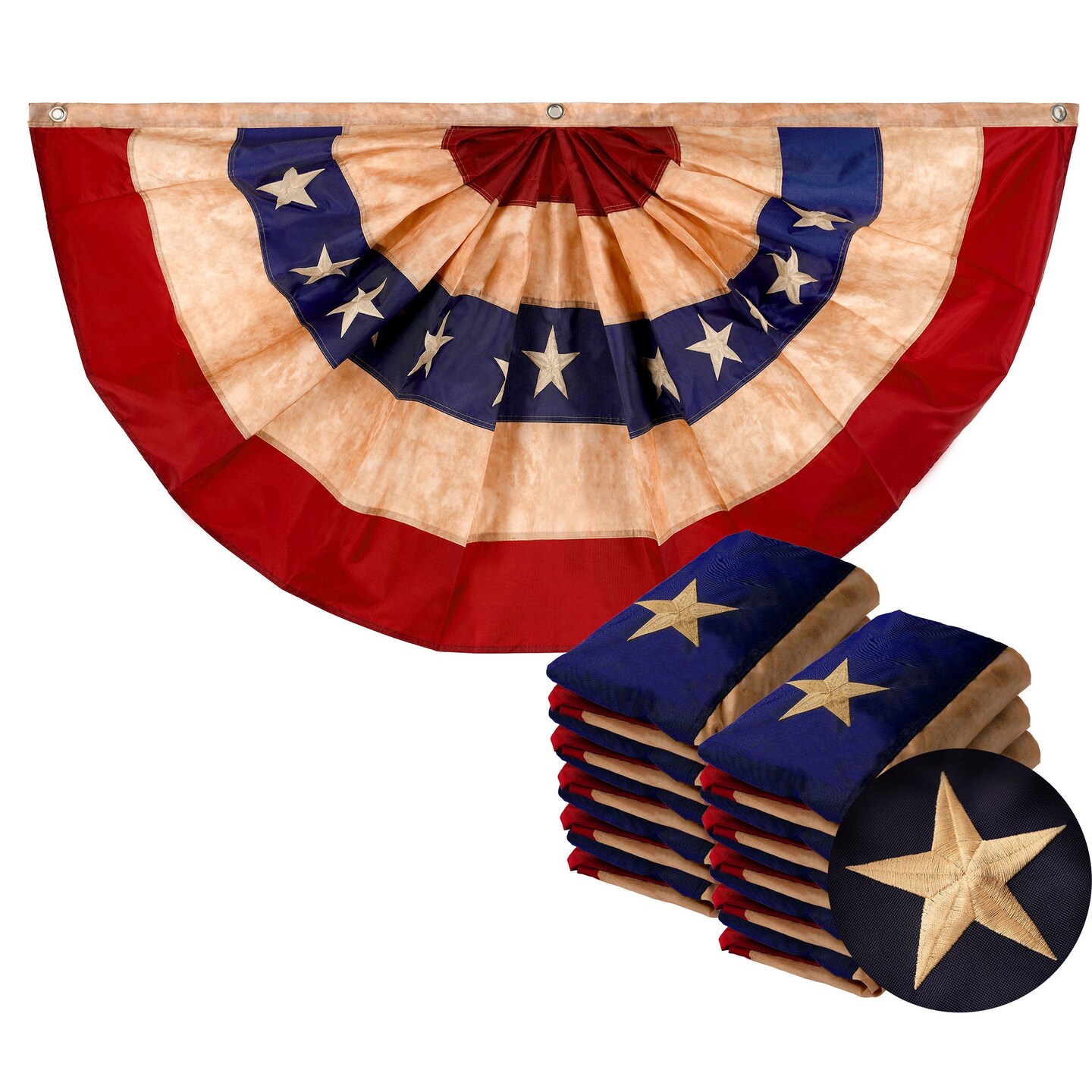 G128 - 10 Pack: USA Tea Stained Pleated Fan Flag 3x6FT Embroidered ...