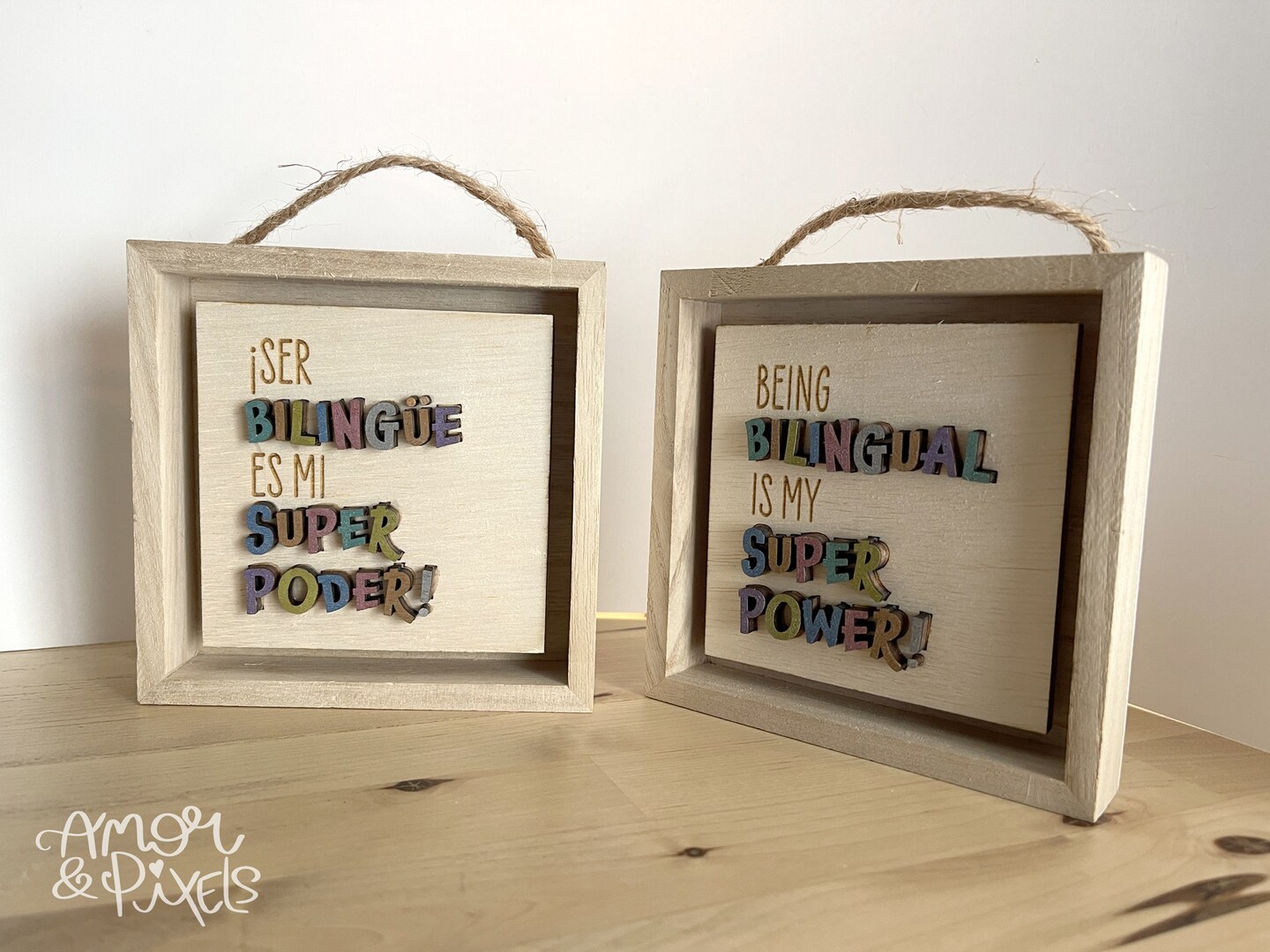 Small Handmade Bilingual Wood Sign with metallic colors, English Being ...