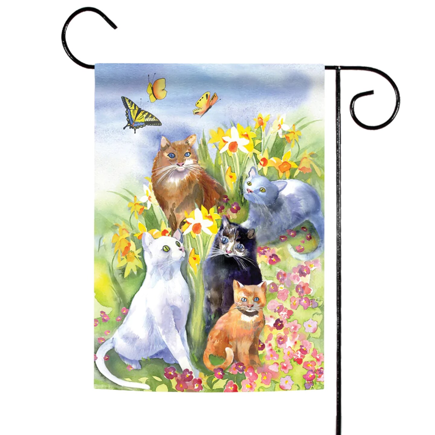 Toland Home Garden Flower Field with Cats Outdoor Garden Flag 18" x 12. ...