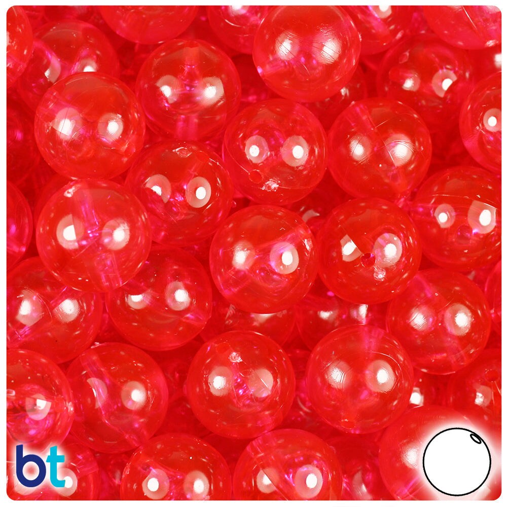 BeadTin Hot Pink Transparent 14mm Round Plastic Craft Beads (36pcs ...