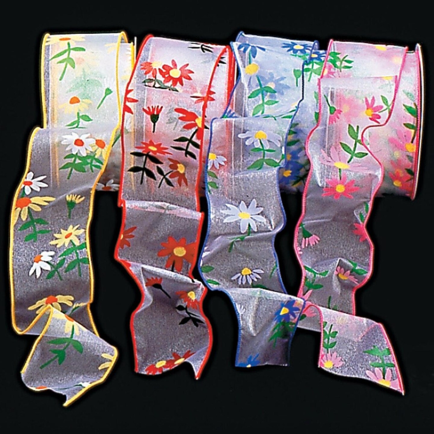 The Ribbon People Sheer Red Seventies Flowers Wired Craft Ribbon 2.5" x ...