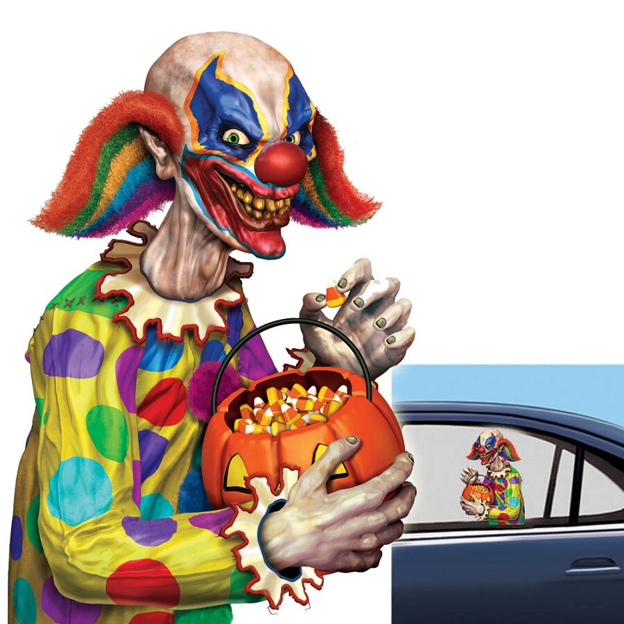 Beistle Pack of 12 Hauntingly Creepy Clown Car Window Cling Halloween ...