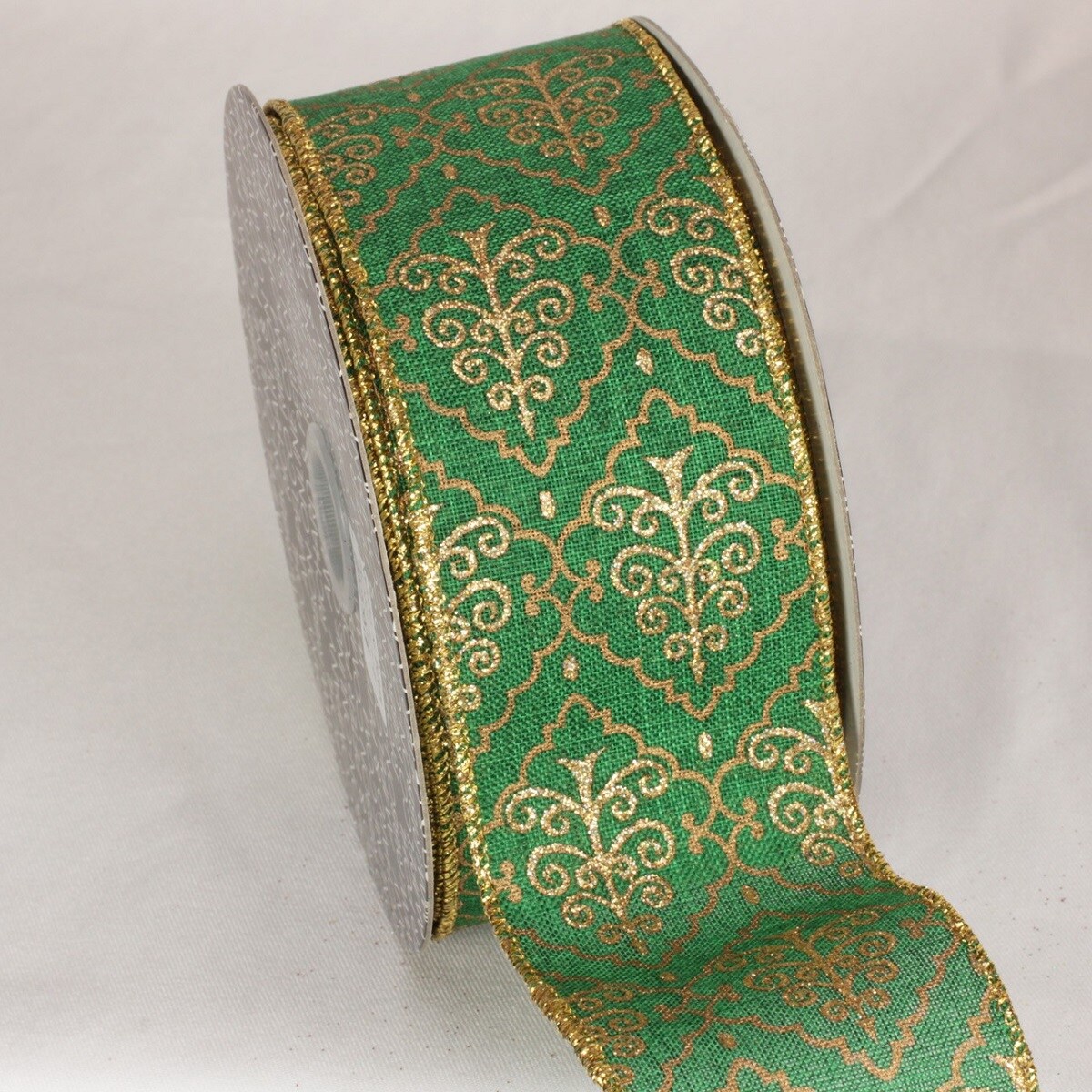 The Ribbon People Green and Gold Tree Design Wired Craft Ribbon 2.5" x ...