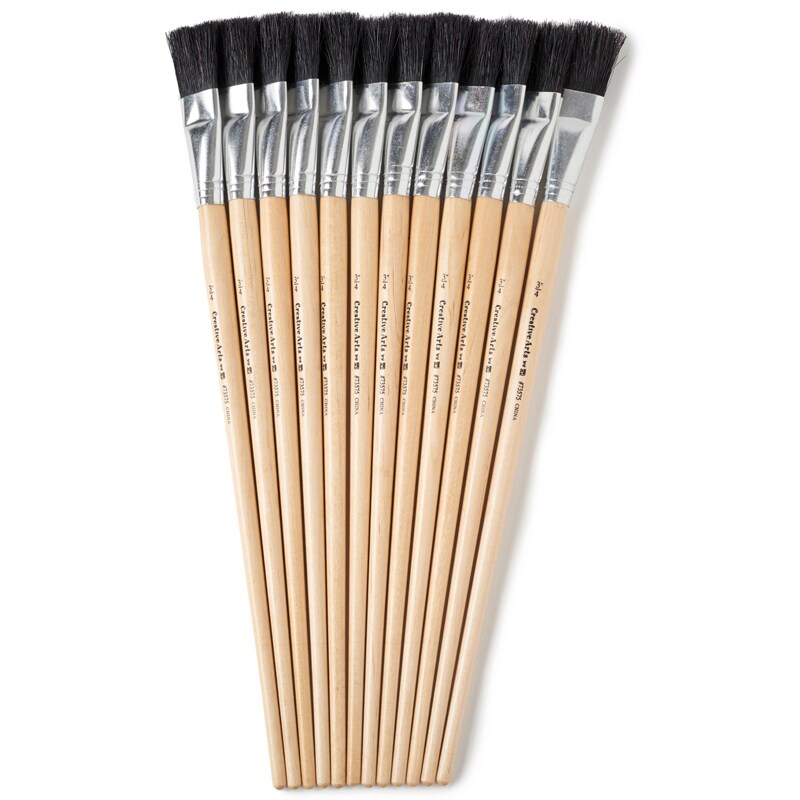 Long Handle Easel Brush, Size 18, Natural Bristle, Flat, Pack of 12 ...