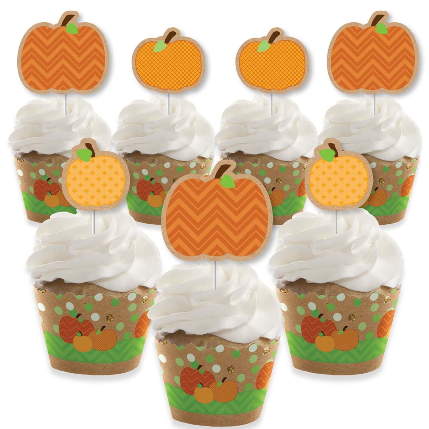 Big Dot of Happiness Pumpkin Patch - Cupcake Decoration - Fall ...