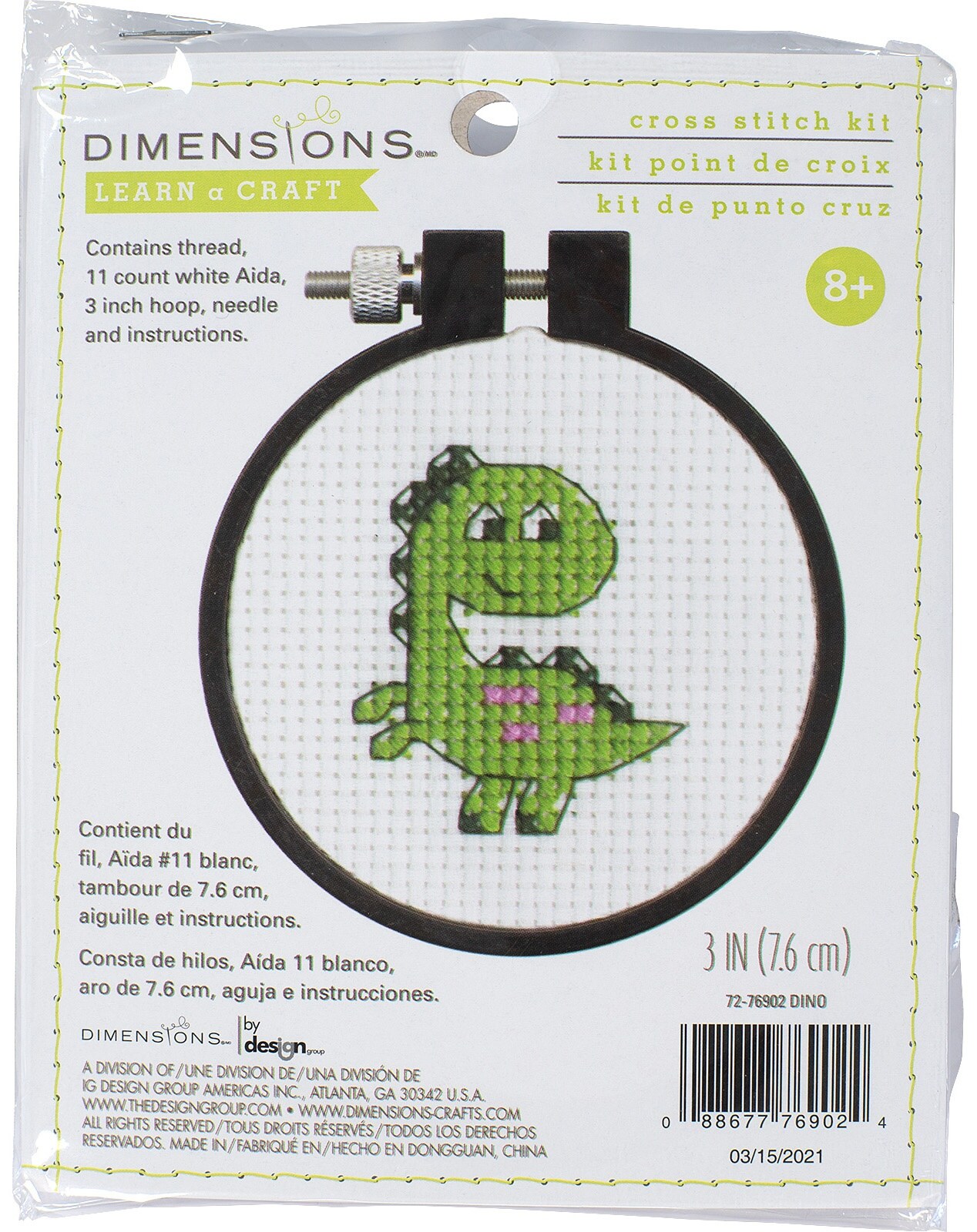 Dimensions Learn-A-Craft Counted Cross Stitch Kit 3" Round-Dino (11 ...