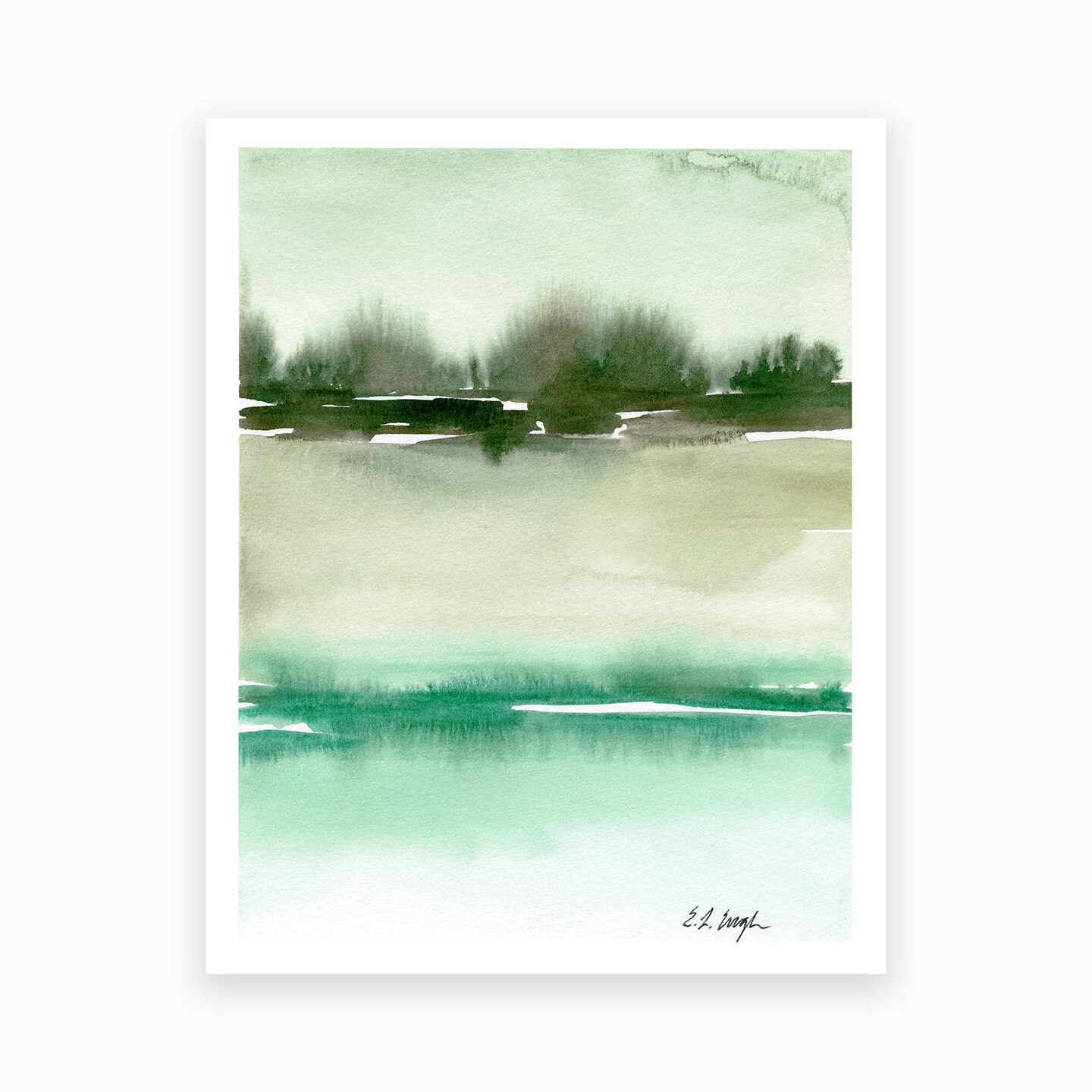 Original Green Abstract Landscape Watercolor Painting, original artwork ...