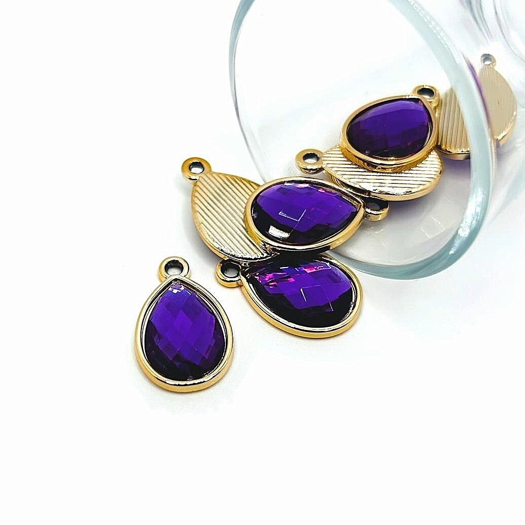4, 20 or 50 Pieces: Purple and Gold Acrylic Teardrop Charms | Michaels
