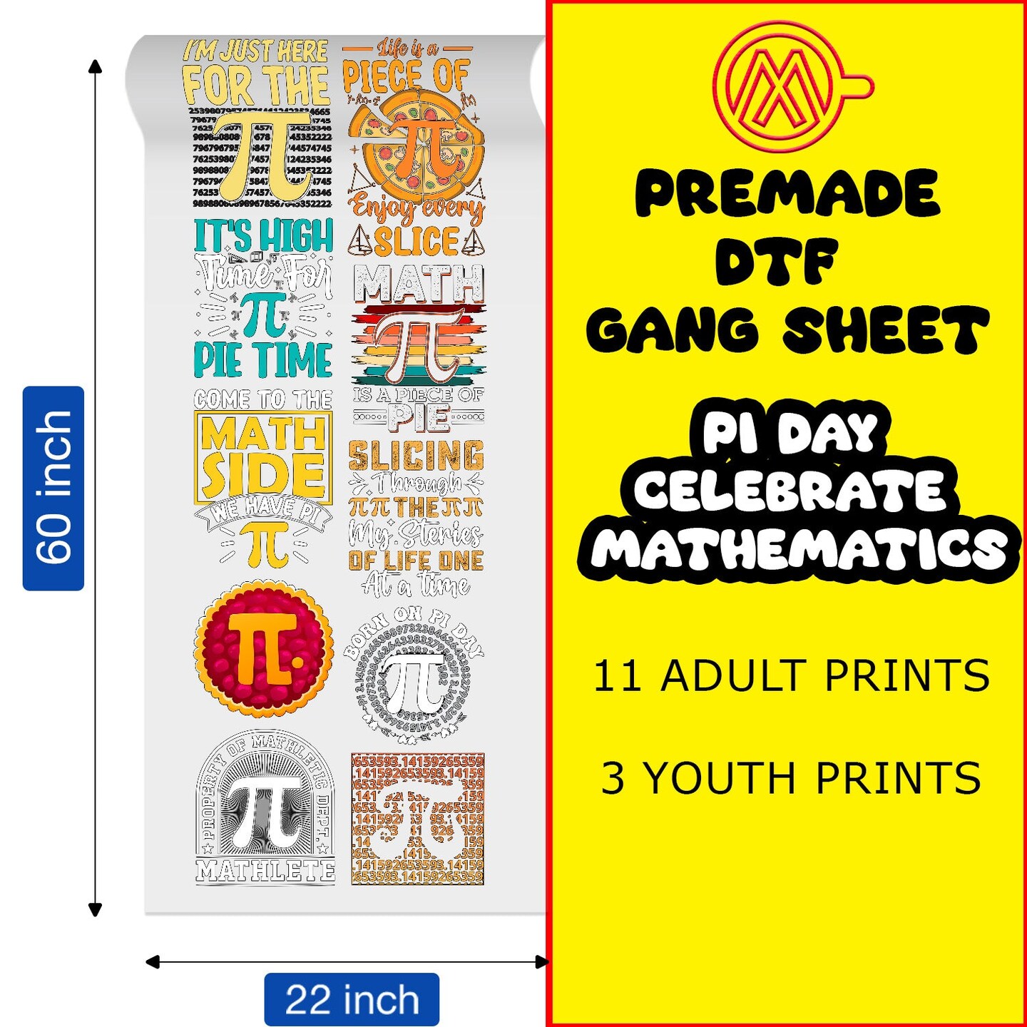 Pi Day Mathematical Celebrations Direct-to-Film Transfer Gang Sheets ...