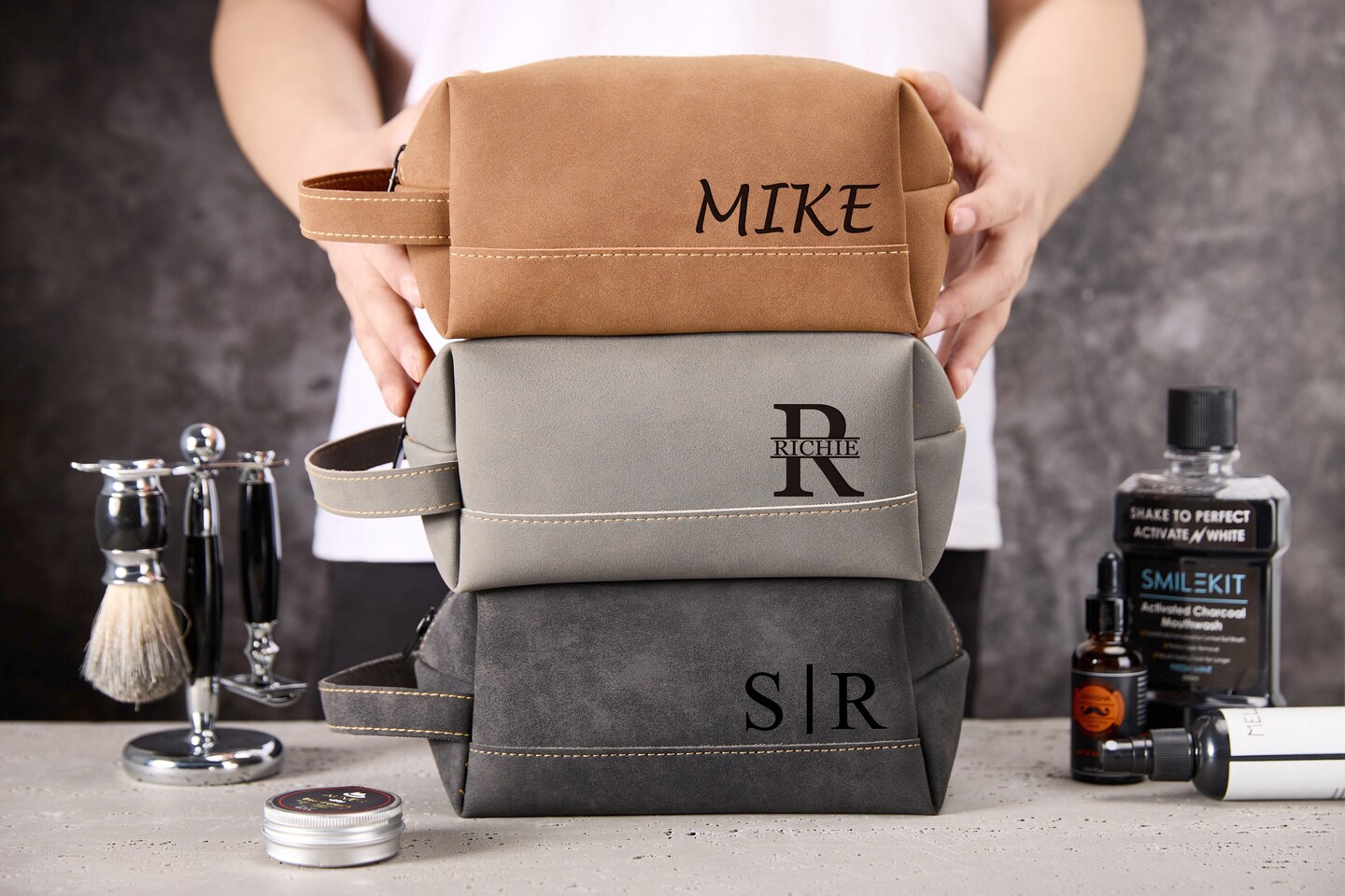 Personalized Leather Dopp Kit Mens Toiletry Bag Shaving Kit for Men ...