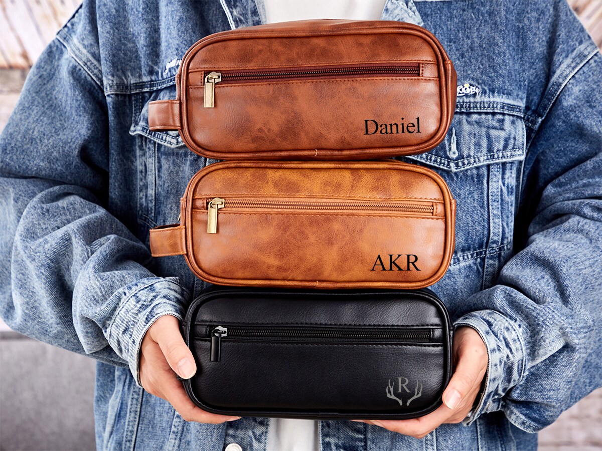 Personalized Leather Toiletry Bag, Groomsmen Gift for Him, Dopp Kit Bag ...