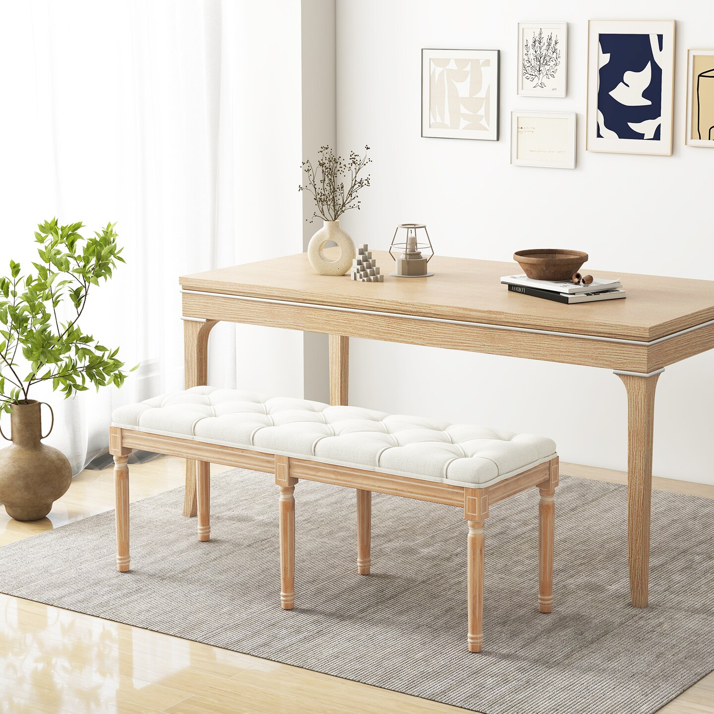 French Vintage Entryway Bench 47" Upholstered Dining Bench-beige | Michaels