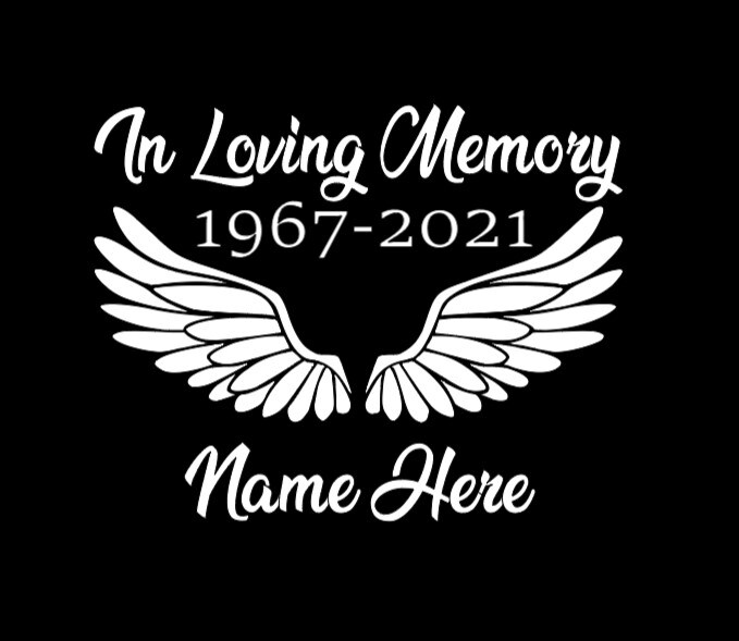 NEW LARGER SIZE, 16" WIDE, Angel Wings, In Loving Memory, RIP, Vinyl ...