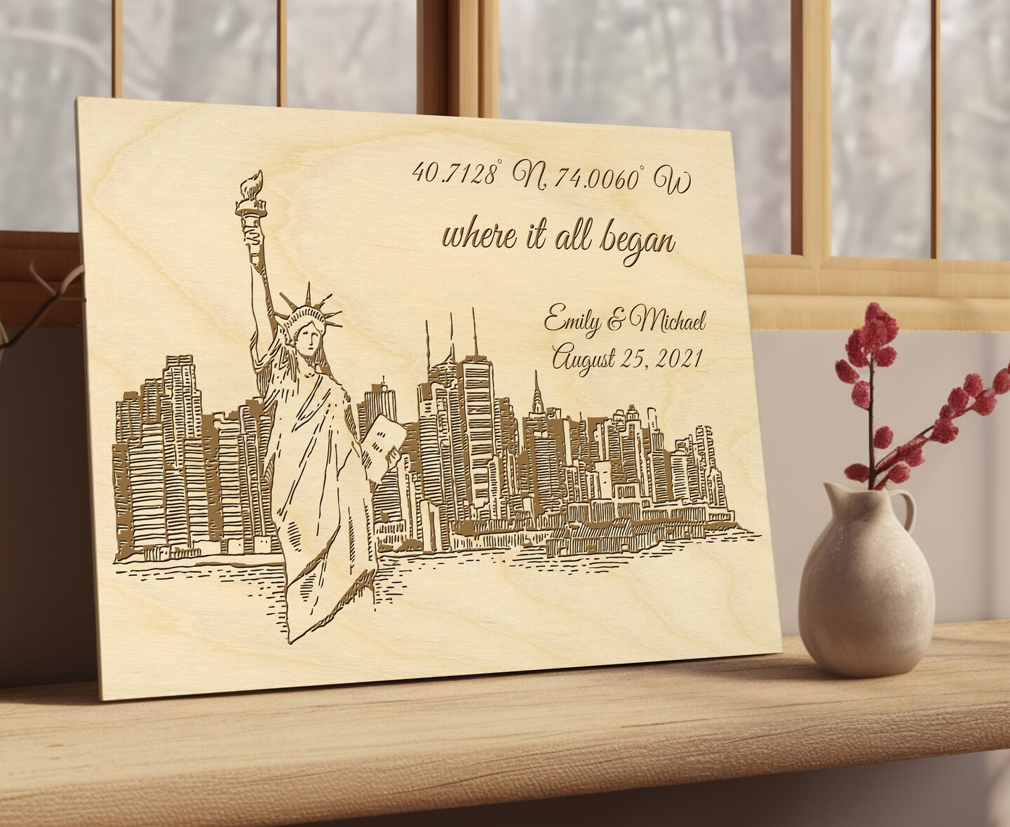 Custom Anniversary Gift, NYC Skyline Wood Panel Gift for Anniversary or ...