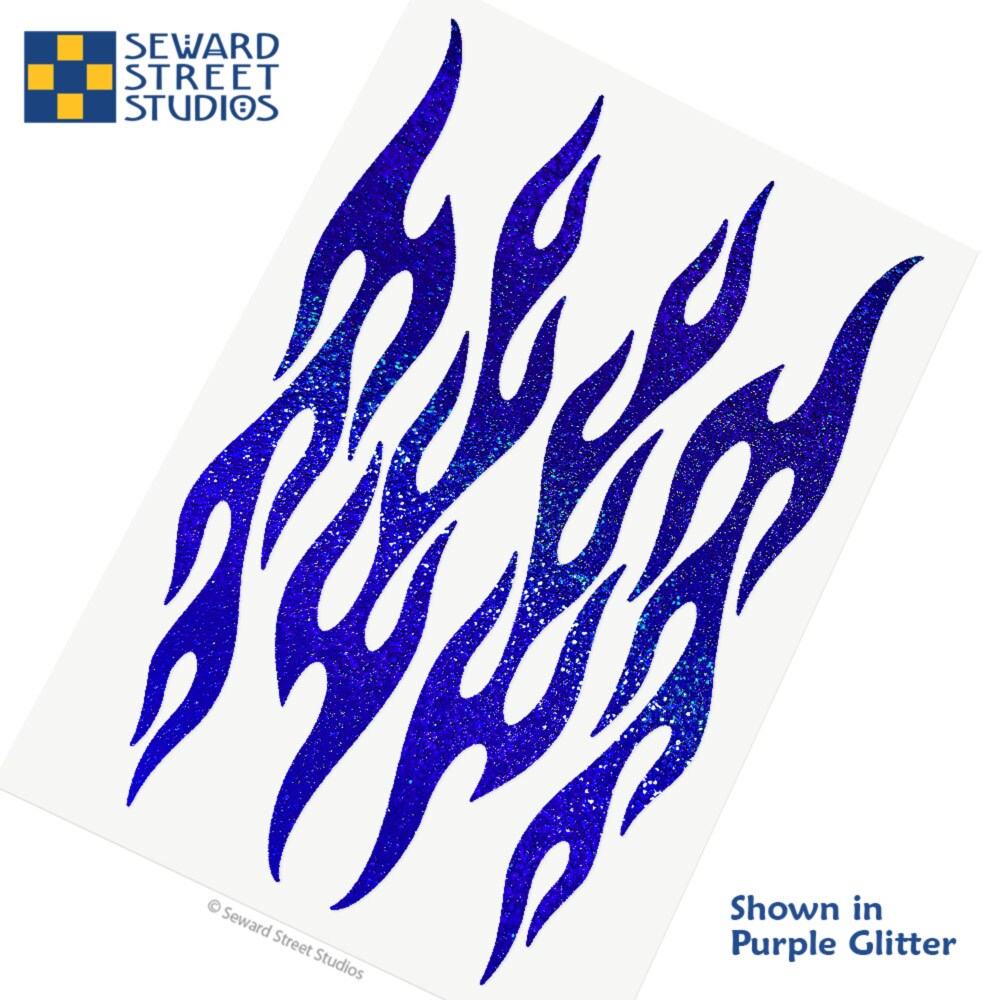 Set of 4 Purple Flames Holographic Glitter Decals, Retro Fire ...