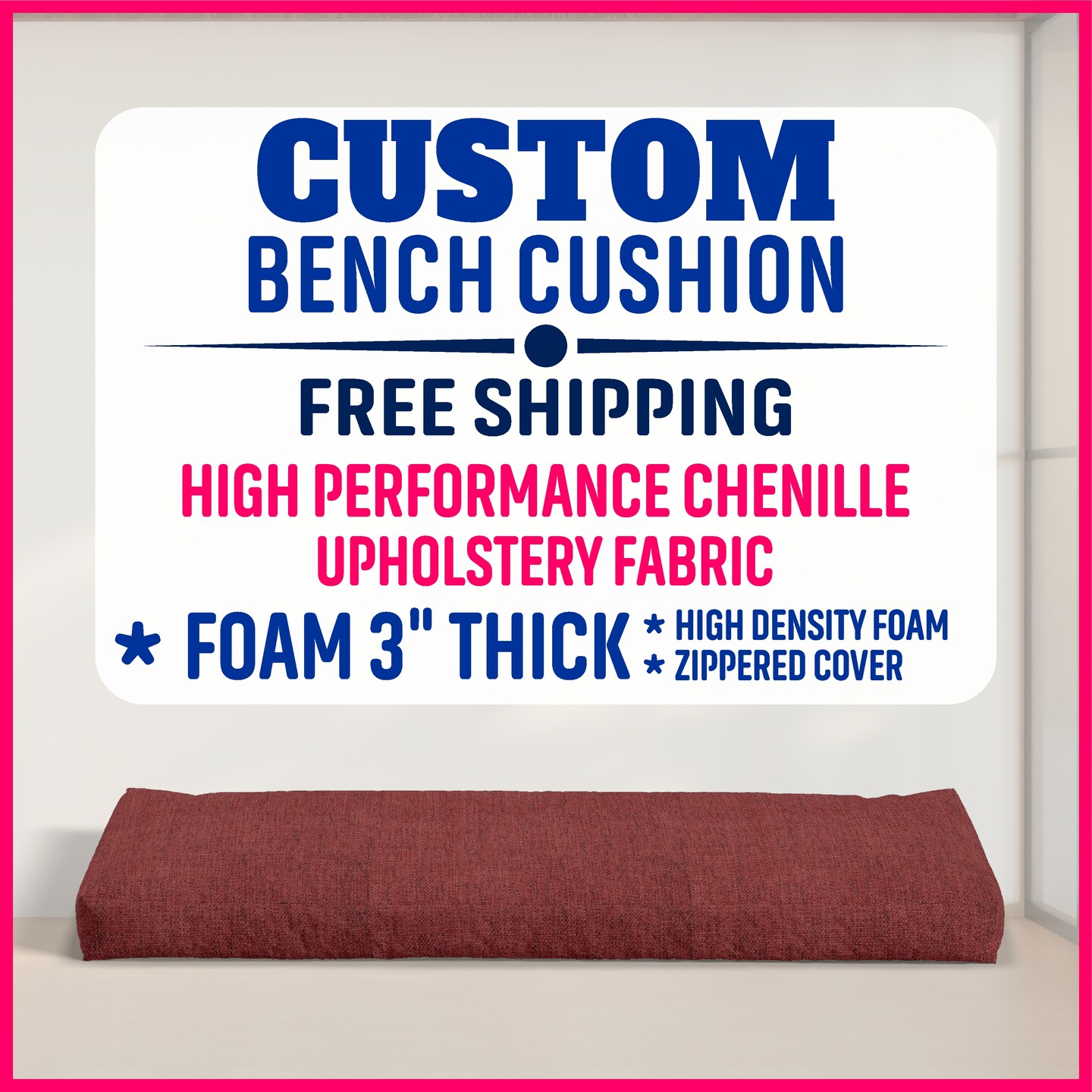 Custom Bench seat Cushion with Zipper ( 3" Thick ) - Window seat ...