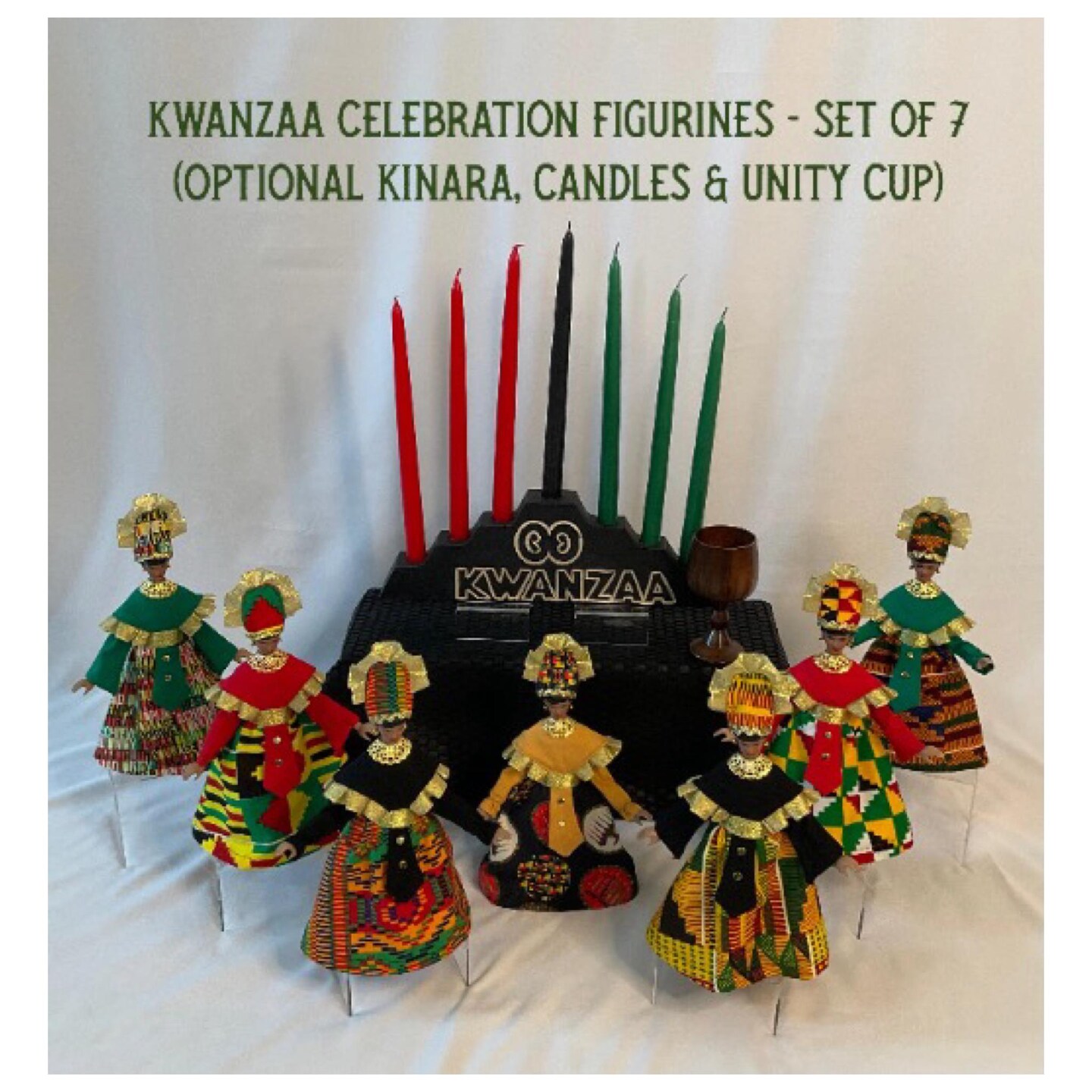 Set of Seven Kwanzaa Figurines, Black Ethnic Figurines, Kinara ...