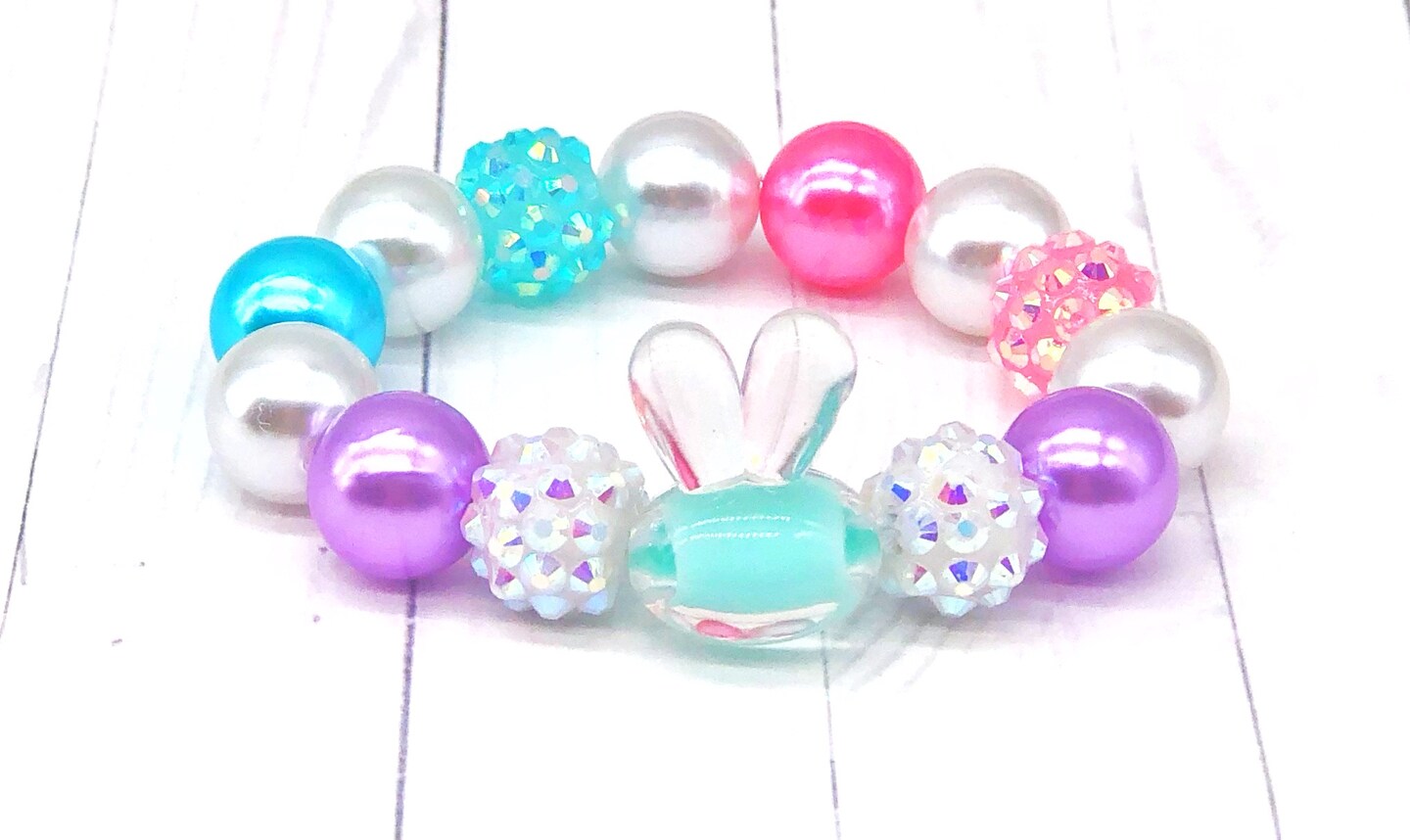 Easter Bunny Bead Bracelets, Little Girls Jewelry Birthday Gifts, Kids ...