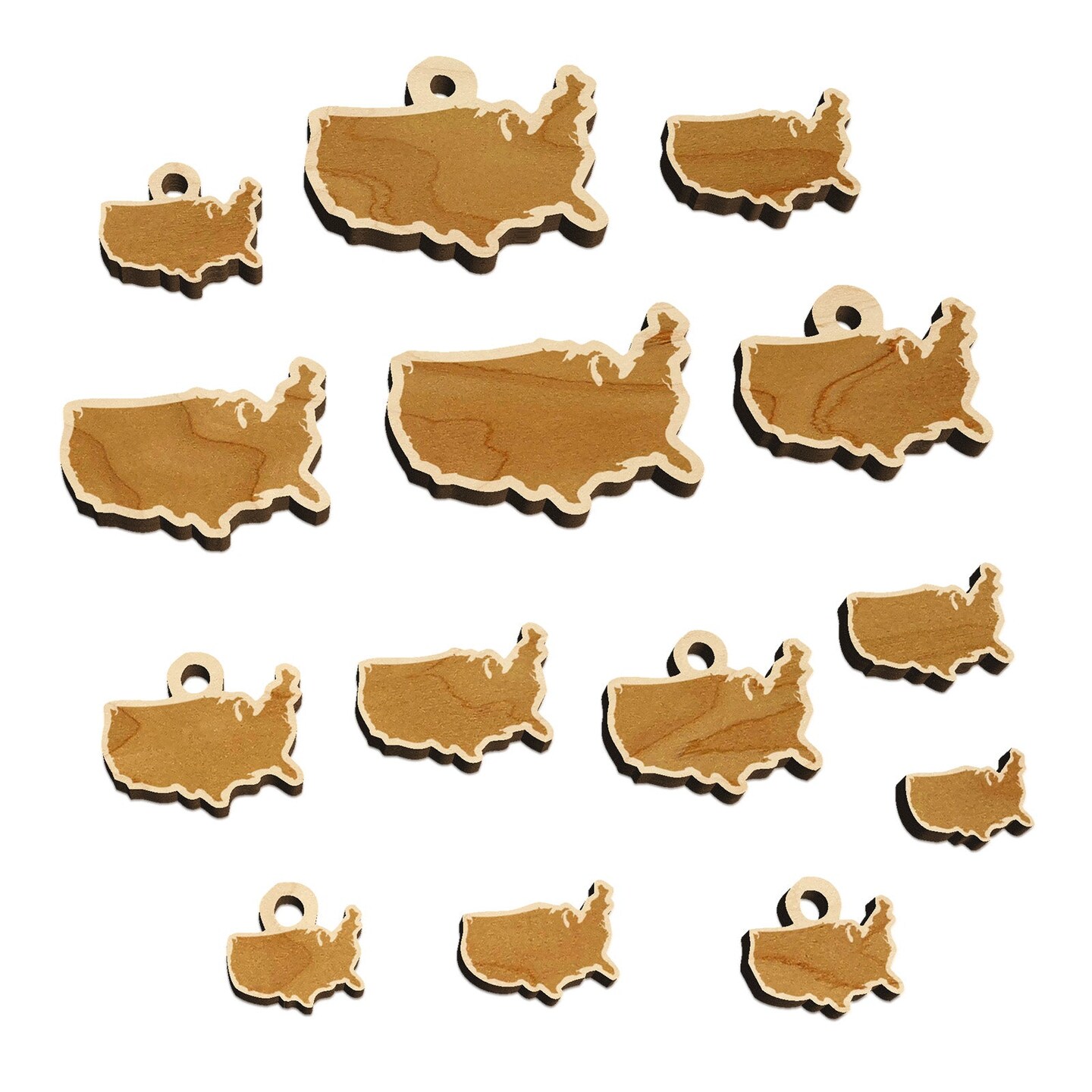 USA United States America Country Silhouette Mini Wood Shape Charms ...