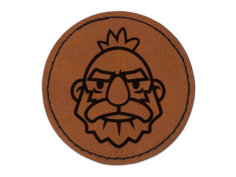 Dwarf Male Character Face Round Iron-On Engraved Faux Leather Patch ...