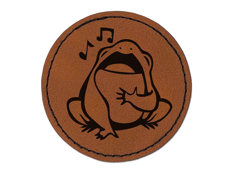 Singing Frog Toad Music Round Iron-On Engraved Faux Leather Patch ...