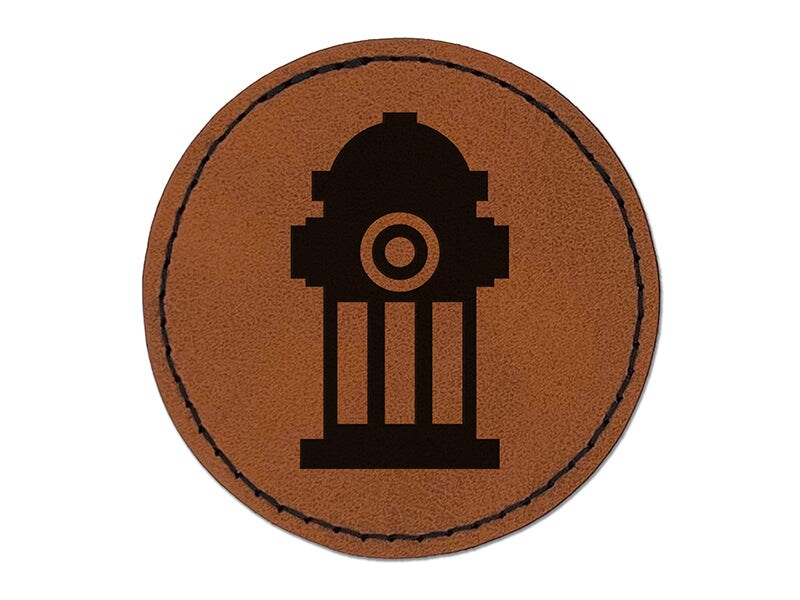 Fire Hydrant Icon Round Iron-On Engraved Faux Leather Patch Applique ...