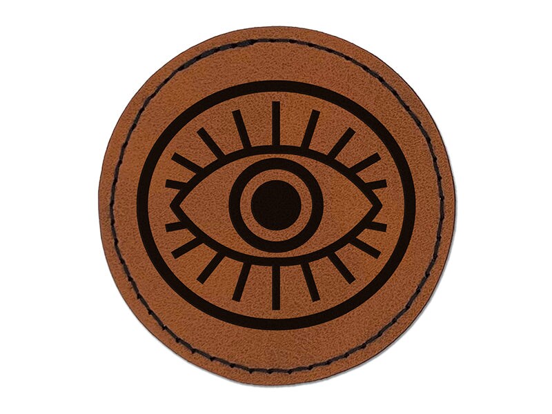 Ominous Eye with Eyelashes in Circle Round Iron-On Engraved Faux ...