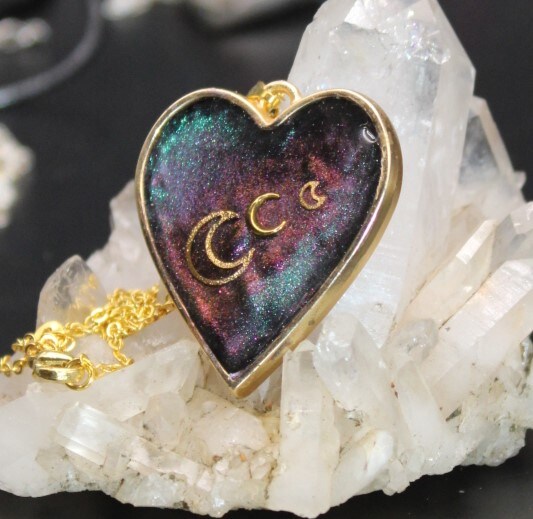Handmade Epoxy Resin, Color changing red and blue, moon, heart shaped ...